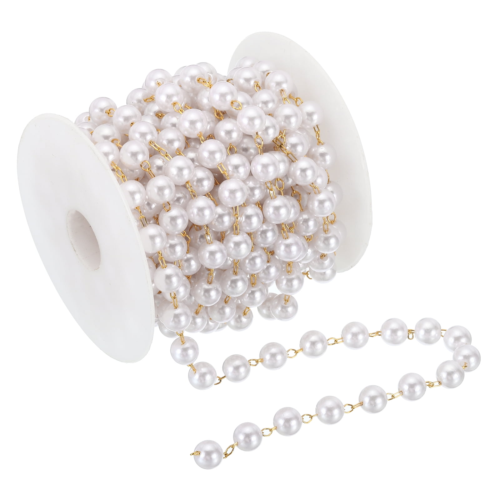 Uxcell 5m/16 Feet Faux Pearl Beading Chain with Spool, 8mm Brass Chain ...