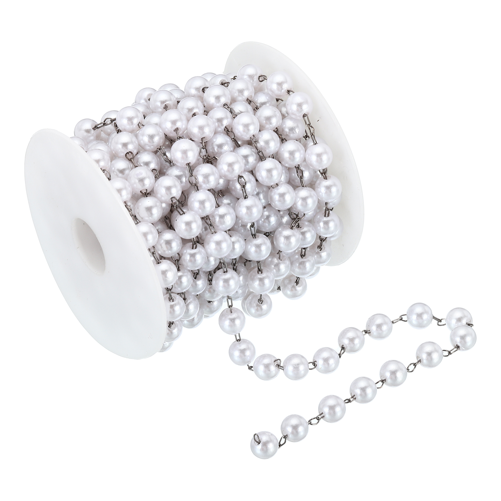 Uxcell 5m/16 Feet Faux Pearl Beading Chain with Spool, 8mm Brass Chain ...