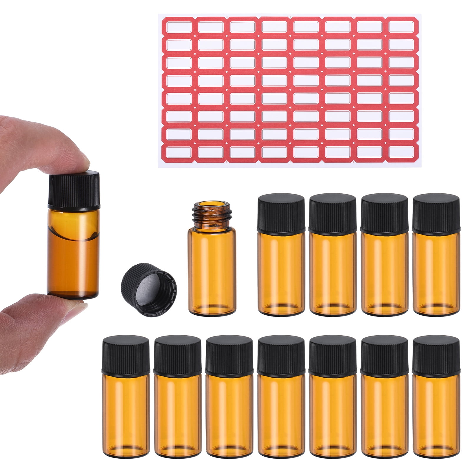 Uxcell 5ml Amber Glass Vials, 50 Pack Sample Vials with Screw Cap and ...