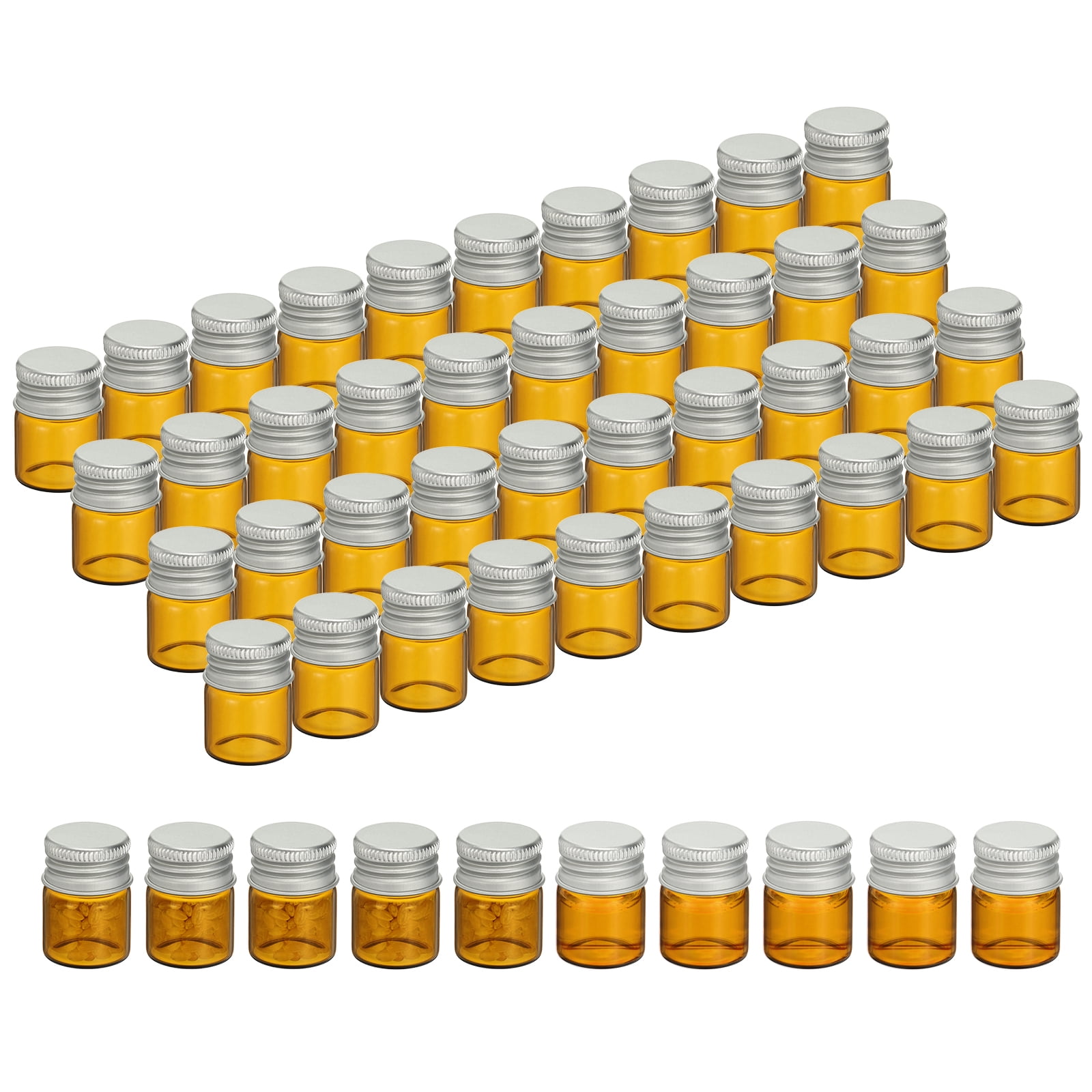 Uxcell 5ml Amber Glass Vials, 50 Pack Small Liquid Sample Vial with Screw Caps Plastic Stoppers ...