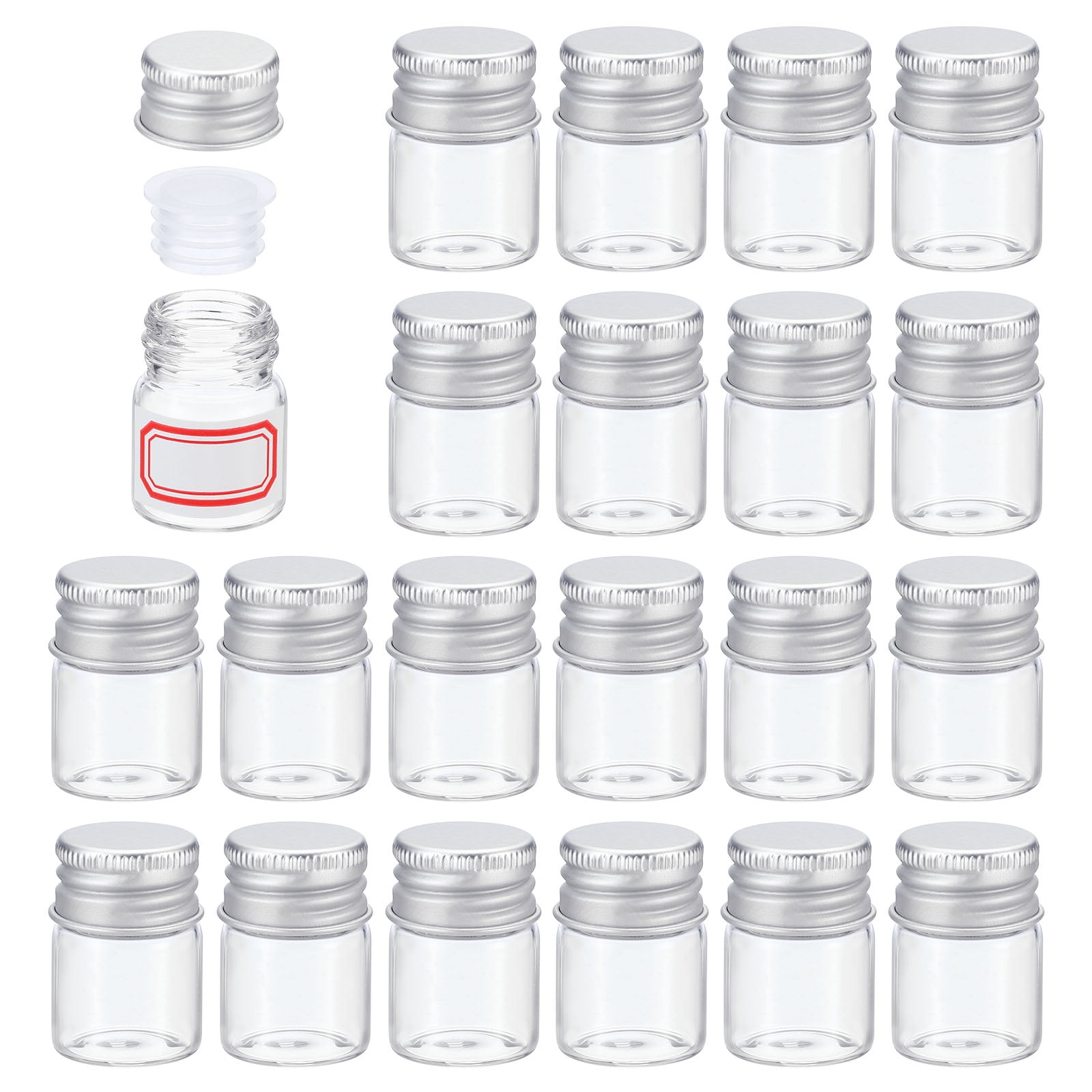 Uxcell 5ml Clear Glass Vials, 25 Pack Small Liquid Sample Vial with Screw Caps Plastic Stoppers ...