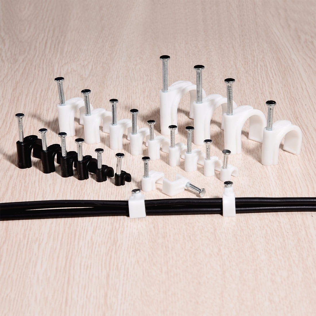 Uxcell 5mm Nail Cable Clamps Black for Home Office Cords Management 100 ...