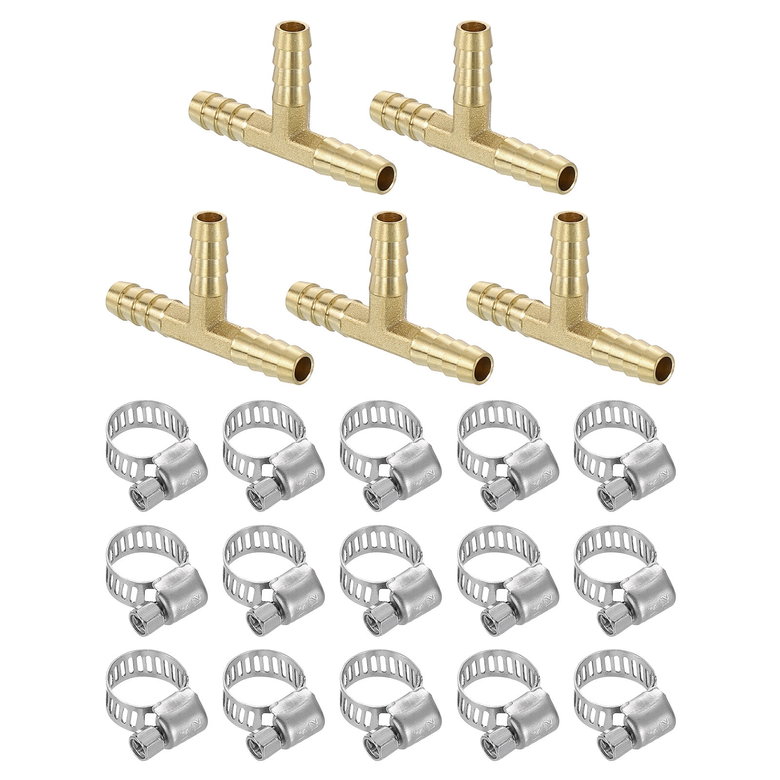 Uxcell 5pack Brass Tee Barb Fittings, 3-Ways Tee 1/4" x 1/4" x 1/4 ...