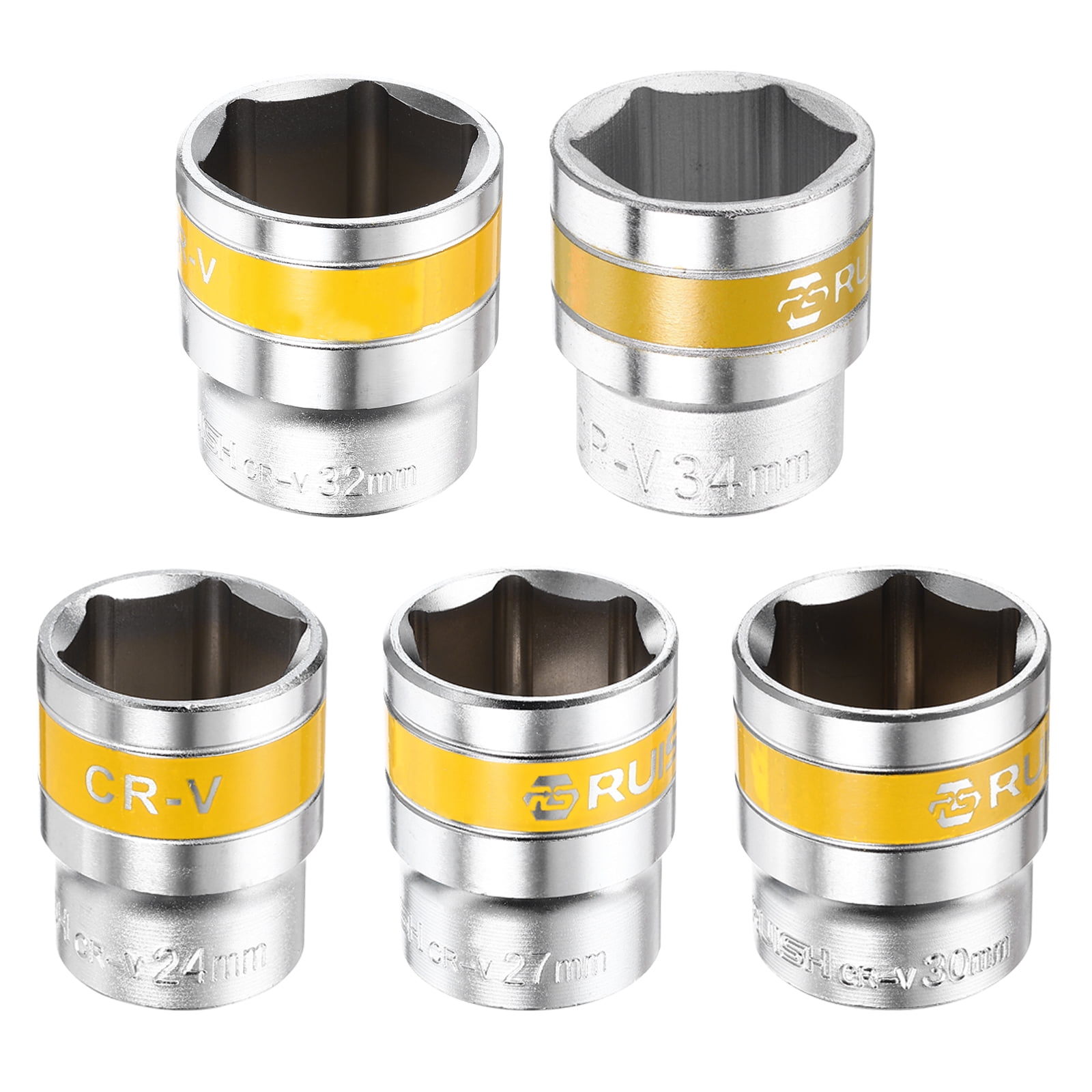 Uxcell 5pcs 1/2" Drive 6 Points Socket 24-34mm CR-V Metric Shallow ...