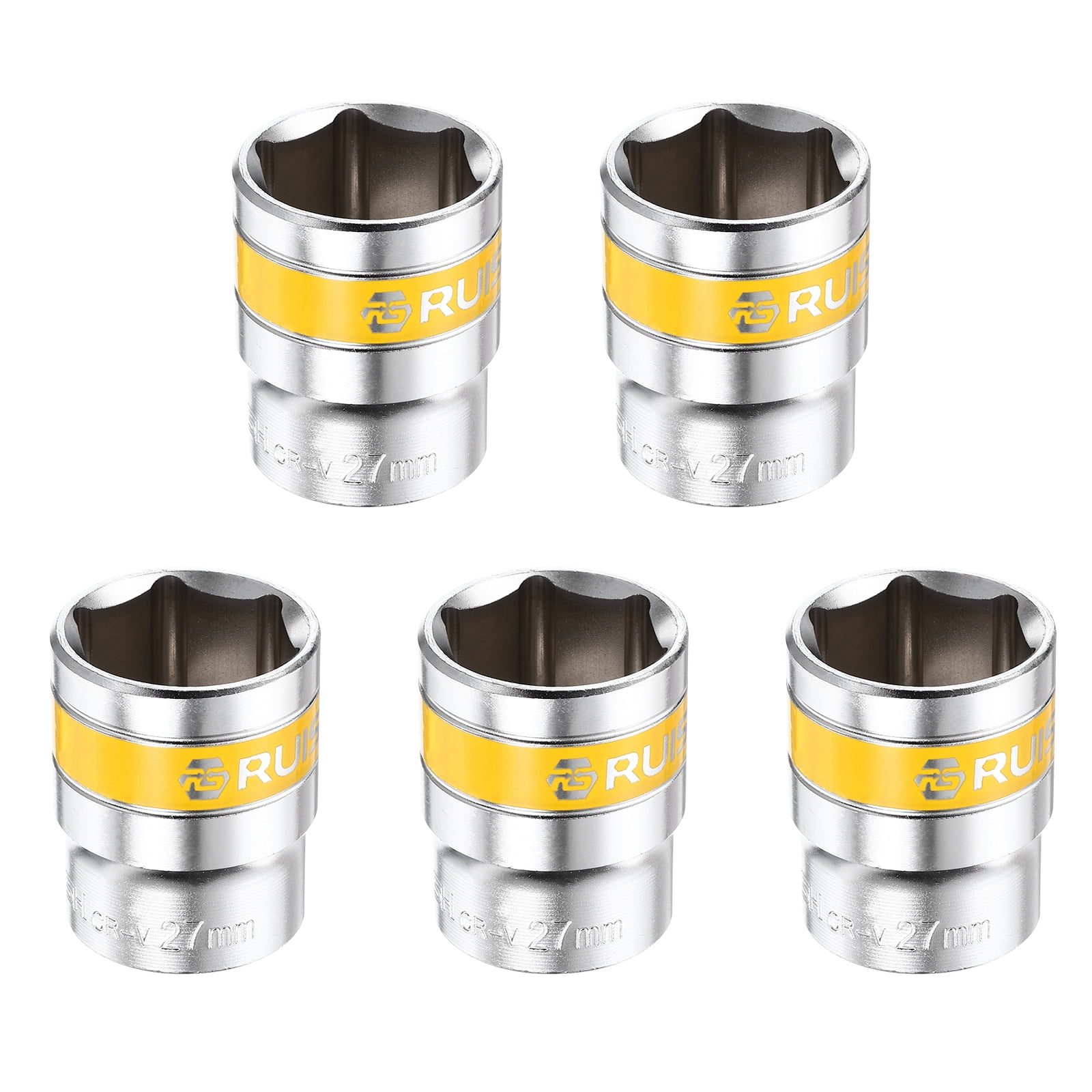 Uxcell 5pcs 1/2" Drive 6 Points Socket 27mm CR-V Metric Shallow Impact ...
