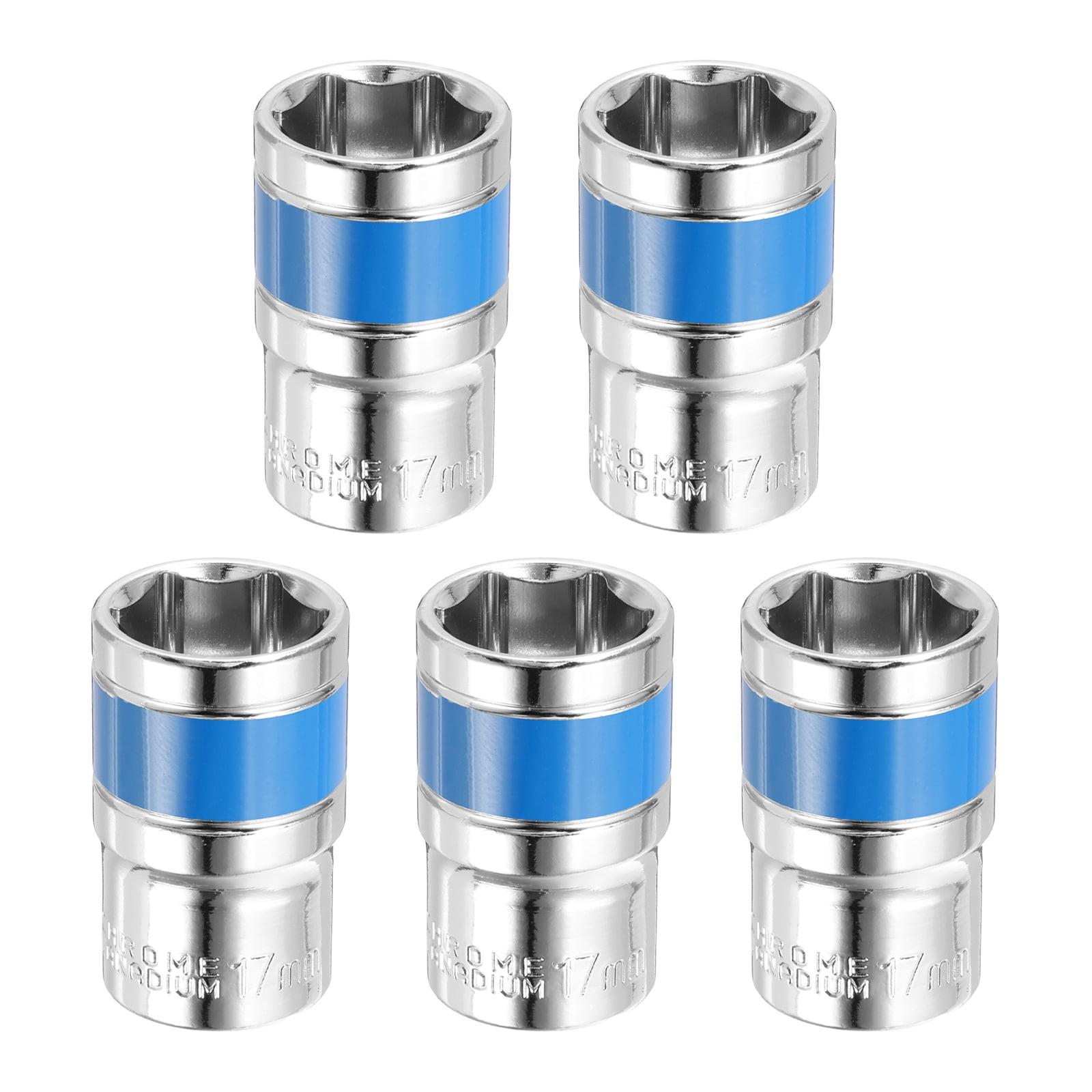 Uxcell 5pcs 1/2 Inch Drive 6-Point Socket 17mm CR-V Metric Shallow ...