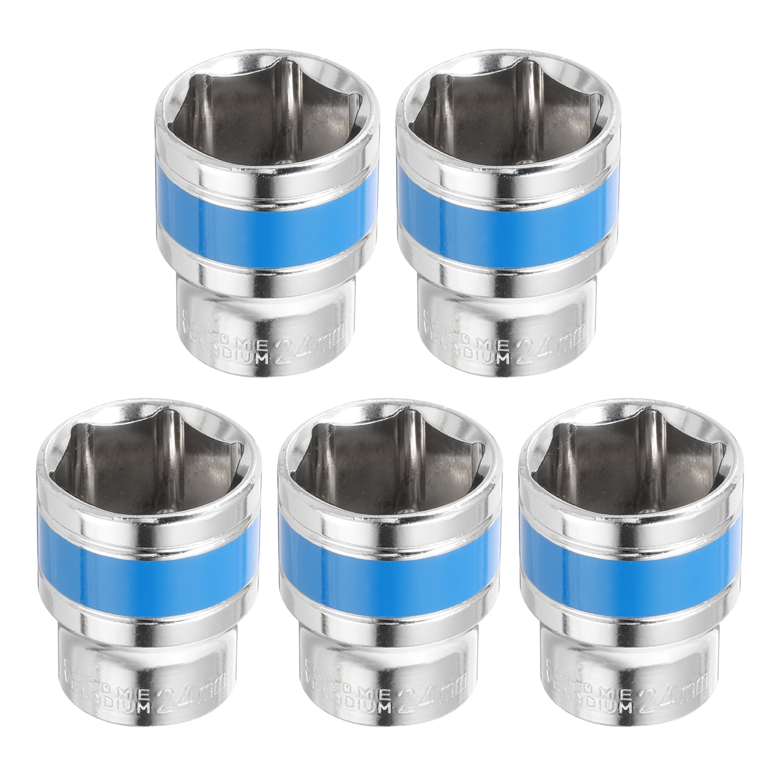 Uxcell 5pcs 1/2 Inch Drive 6-Point Socket 24mm CR-V Metric Shallow ...