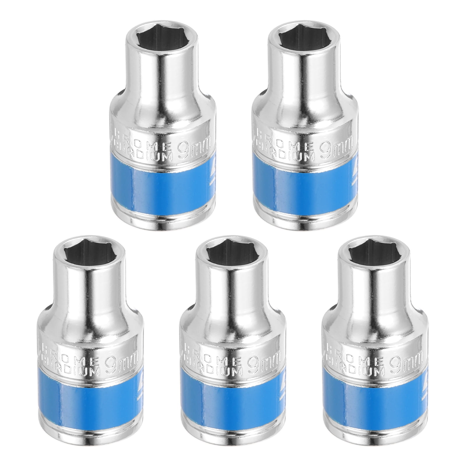 Uxcell 5pcs 1/2 Inch Drive 6-Point Socket 9mm CR-V Metric Shallow ...