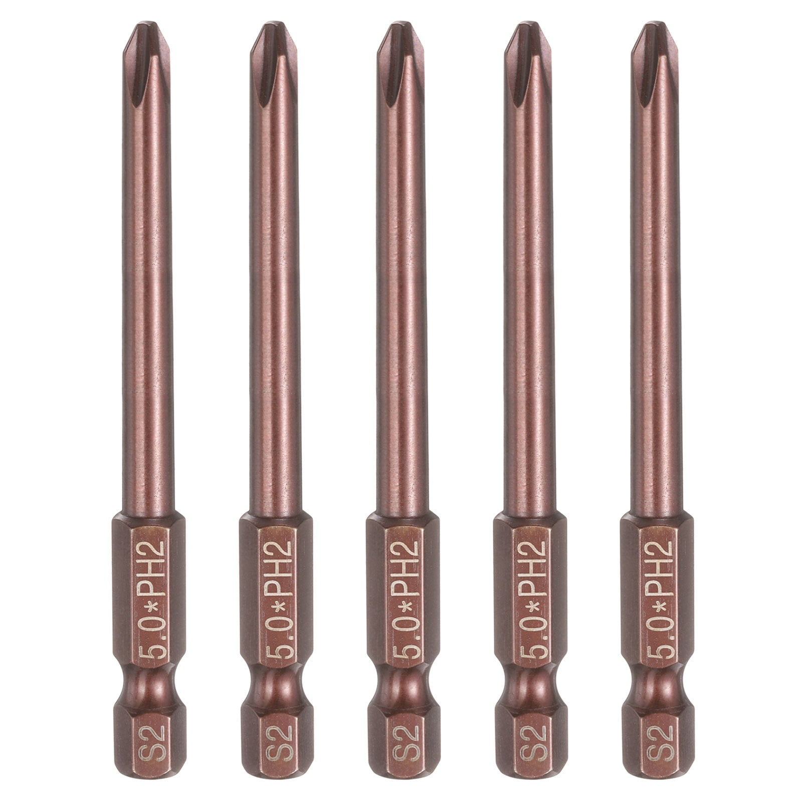 Uxcell 5pcs #2 Phillips Screwdriver Bit PH2 1/4" Hex Shank 3" (75mm ...