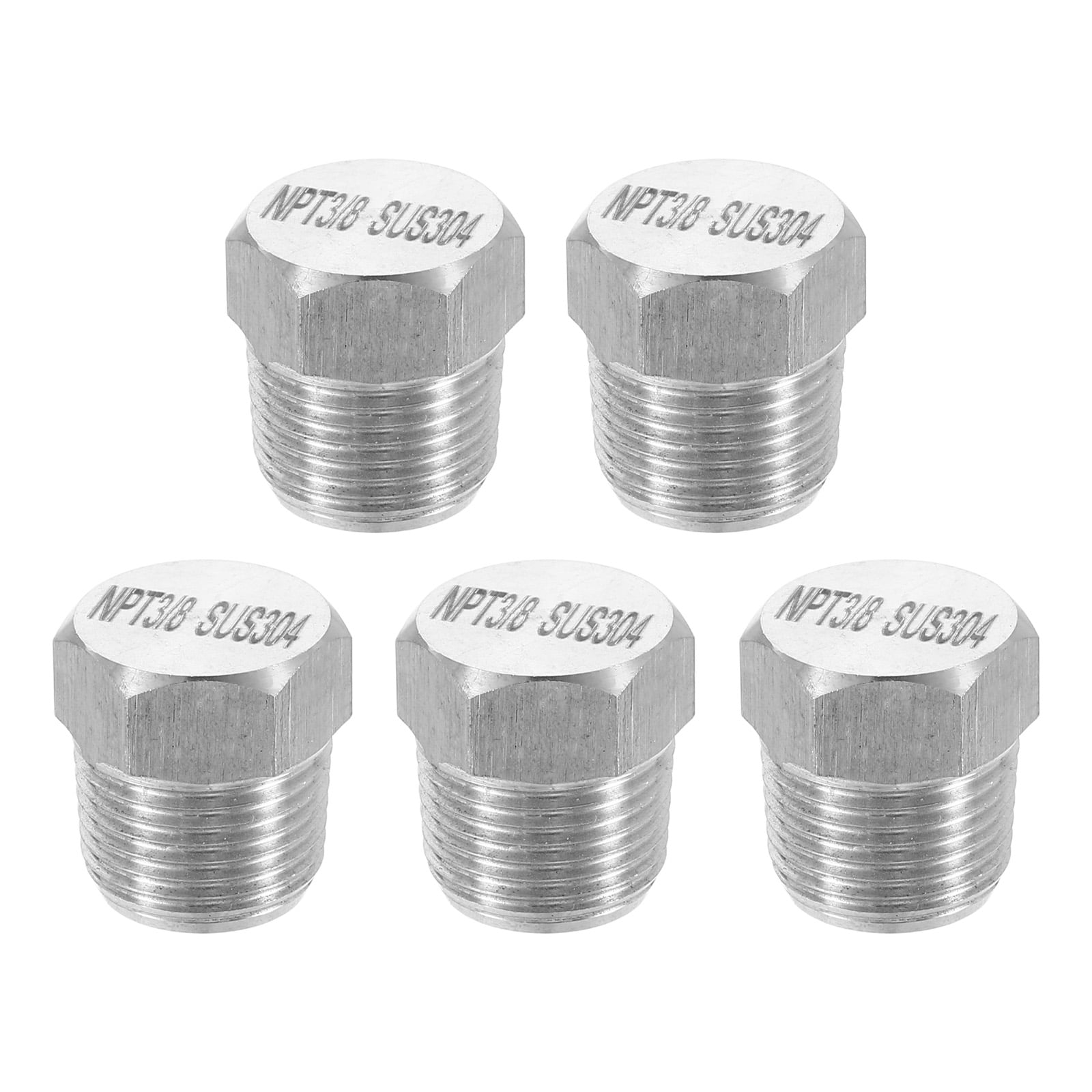 Uxcell 5pcs 304 Stainless Steel Pipe Plug Fitting 3/8" NPT Male Thread Outer Hex Head Cap ...