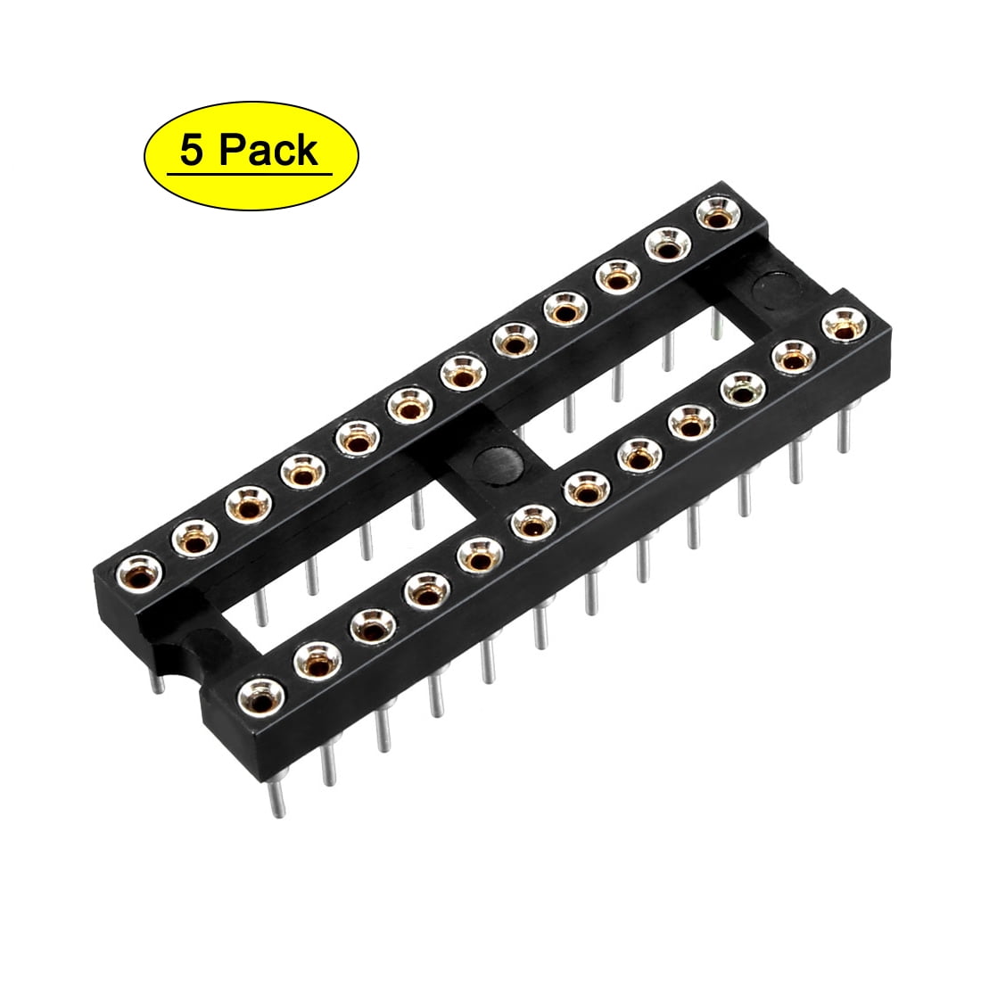 Uxcell 5pcs 7.6mm Row Pitch 2 Row 24 Round Pins DIP IC Chip Socket ...
