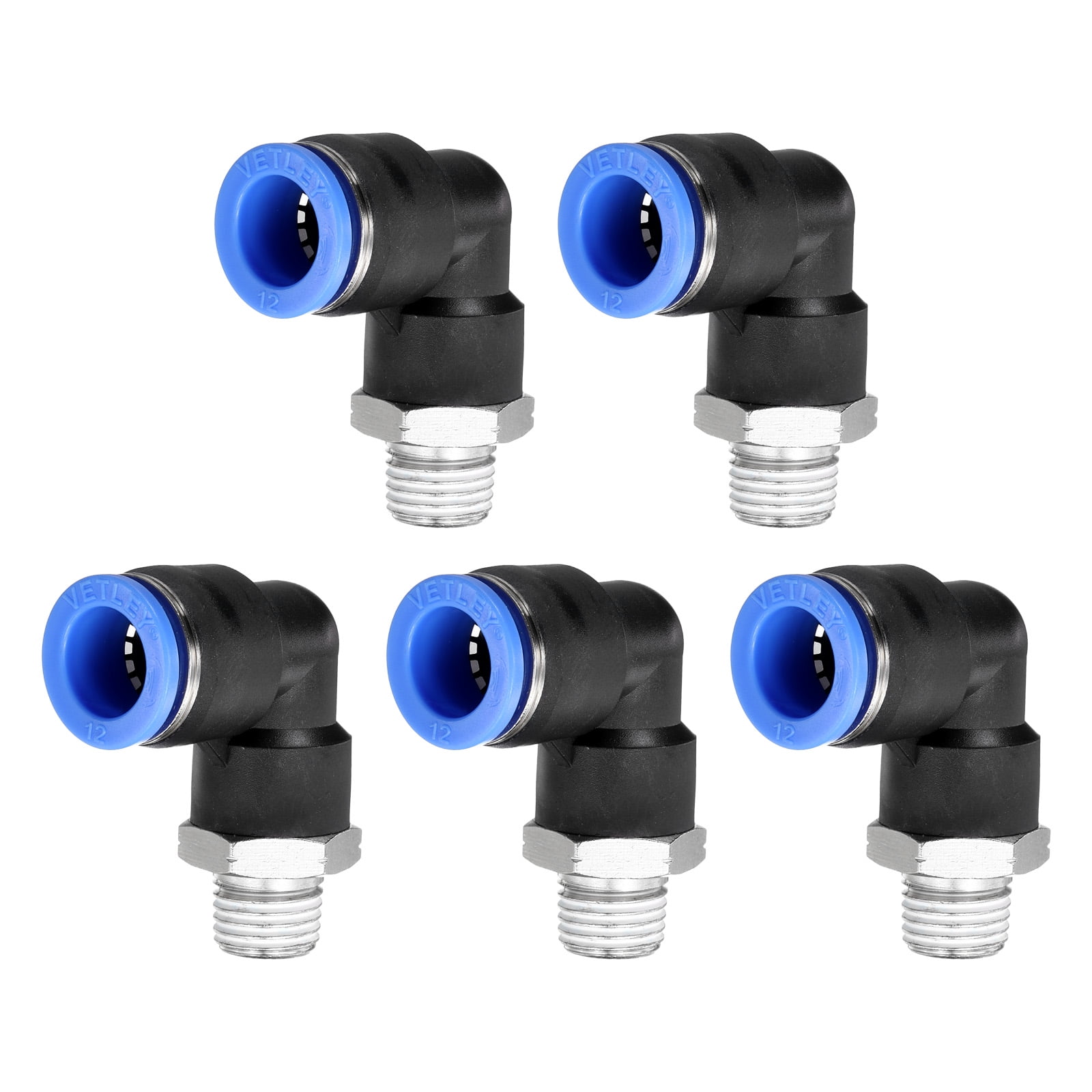 Uxcell 5pcs 90 Push to Connect Fittings 12mm ID x 1/4" NPT Male Thread ...