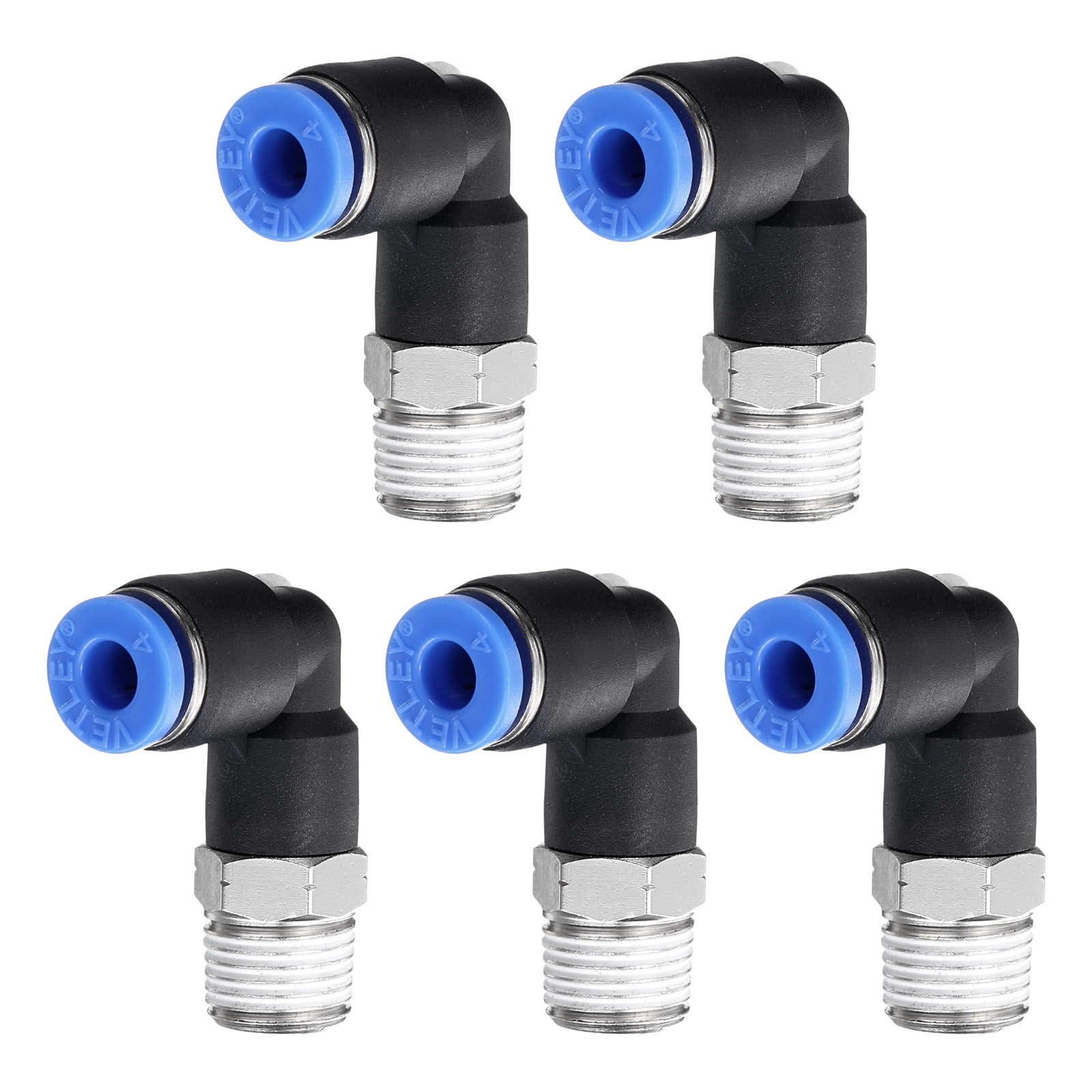 Uxcell 5pcs 90 Push to Connect Fittings 4mm ID x 1/8" NPT Male Thread Elbow Fitting Quick ...