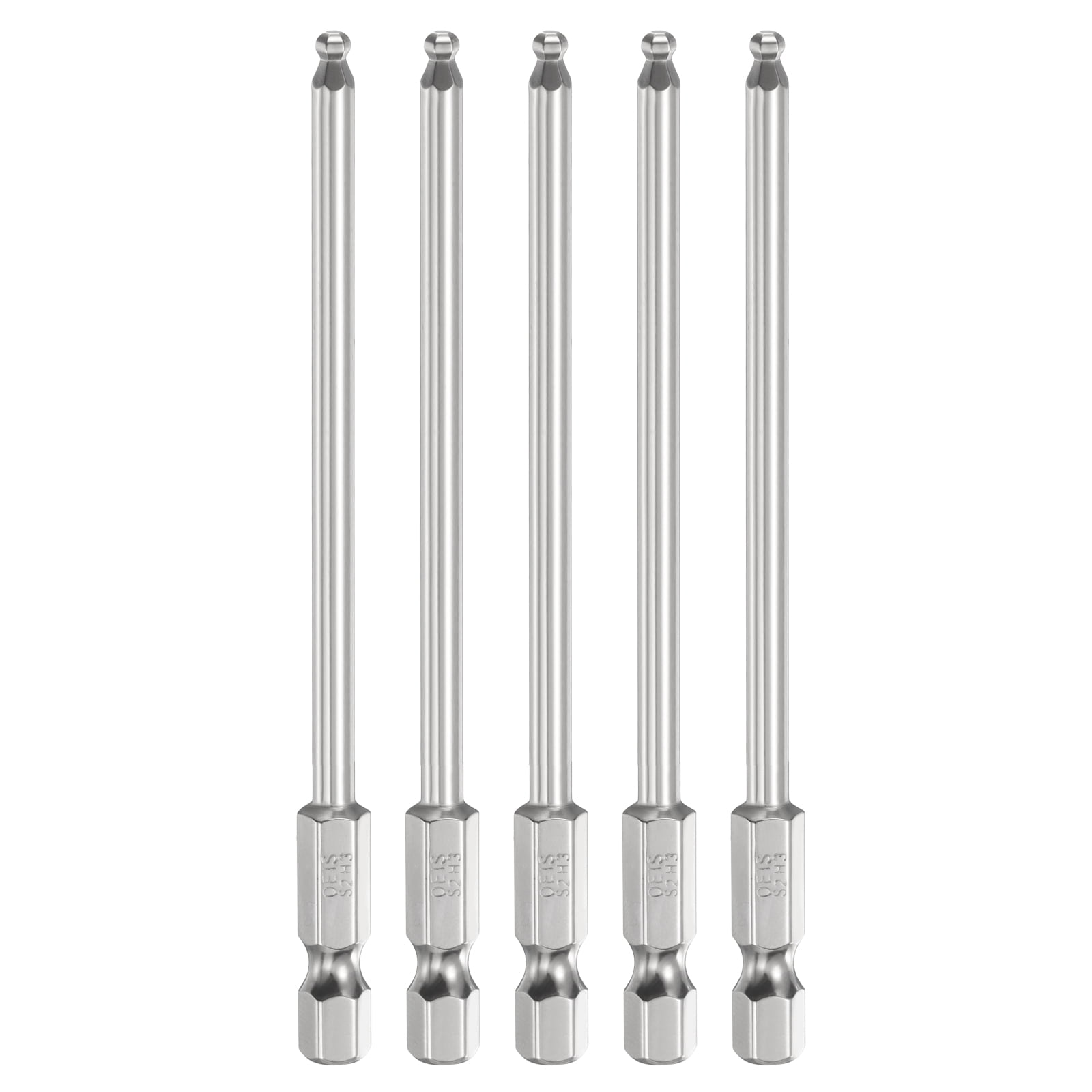 Uxcell 5pcs Ball End Hex Screwdriver Bit H3 Head 1/4" Hex Shank 4" Long ...