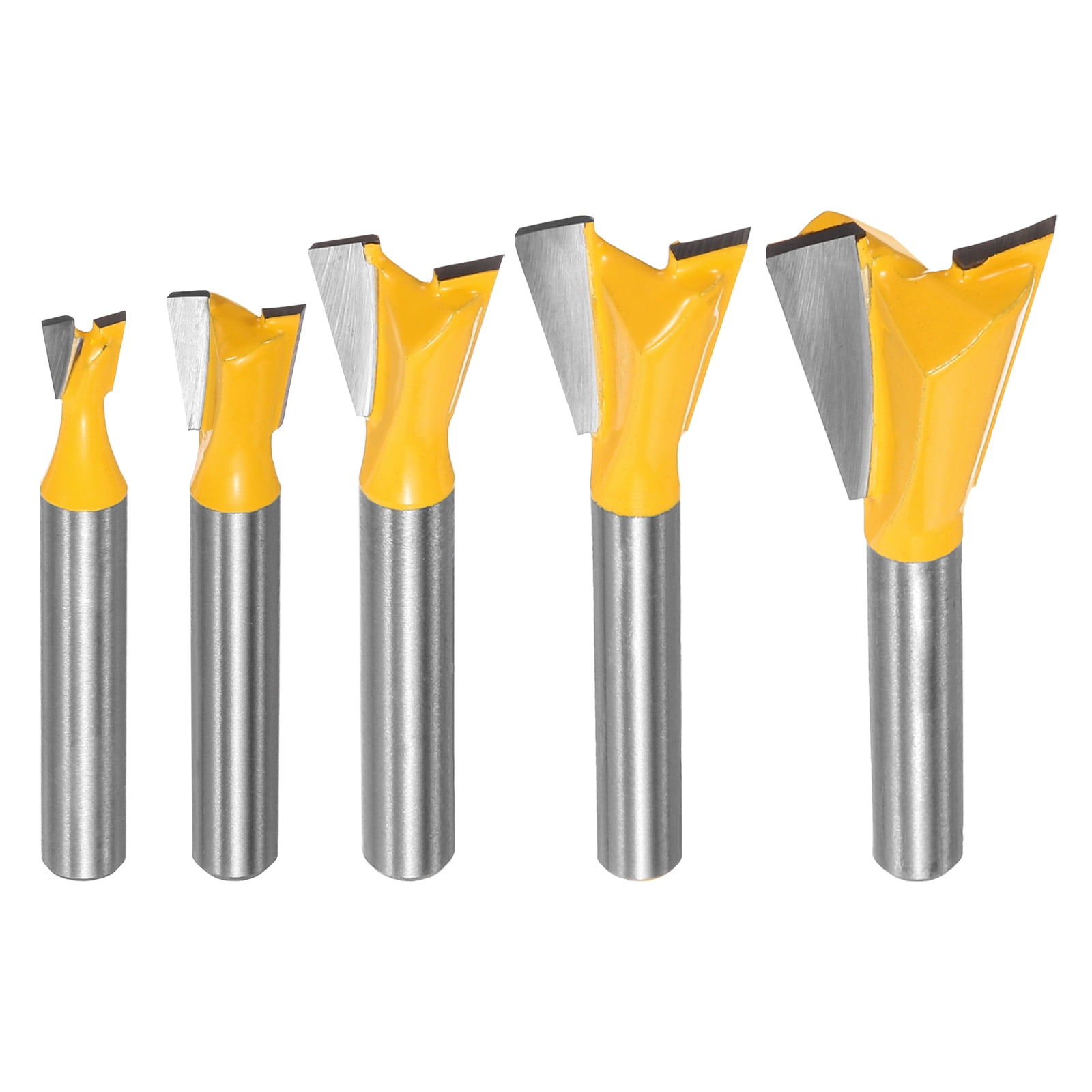 Uxcell 5pcs Dovetail Router Bit Set 1/4" 3/8" 1/2" 5/8" 3/4" Dia 1/4 ...