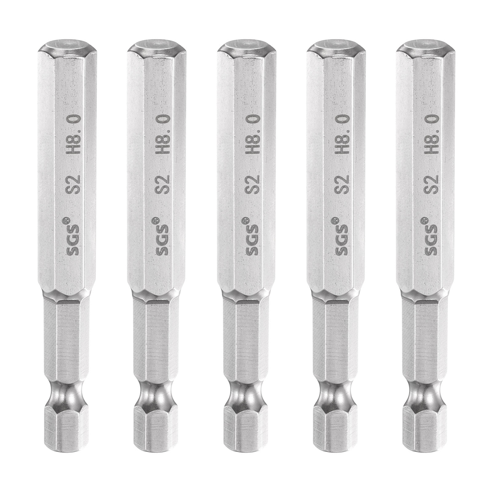Uxcell 5pcs Flat Hex Screwdriver Bit 8mm (H8) 1/4" Hex Shank 2.56" Long ...