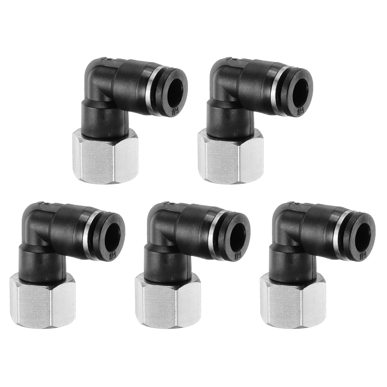 Uxcell 5pcs PLF1/4-N02 Pneumatic Female Elbow 1/4" Tube OD x 1/4" NPT 90 Degree Push to Connect ...
