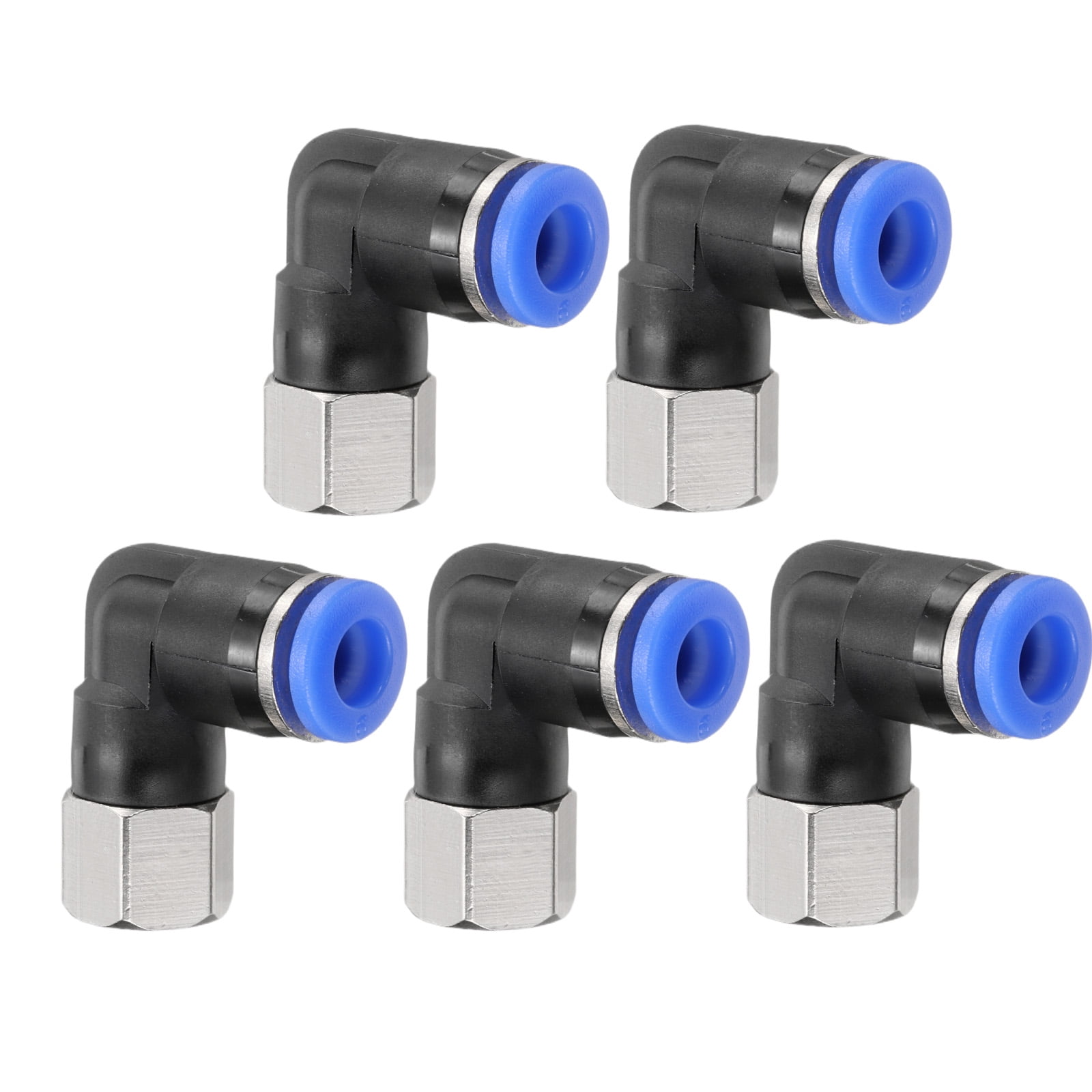Uxcell 5pcs PLF6-N01 Pneumatic Female Elbow 6mm Tube OD x 1/8" NPT 90 Degree Push to Connect Air ...