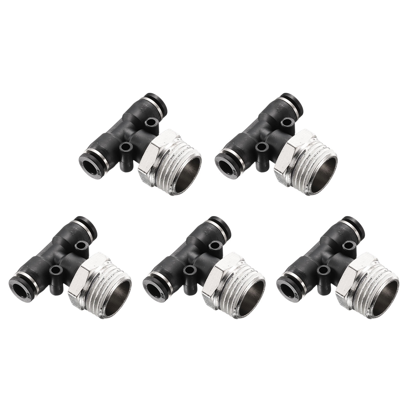 Uxcell 5pcs Pneumatic Male Branch Tee 1/4" Tube OD x 1/2" NPT Thread Quick Push to Connect Brass ...
