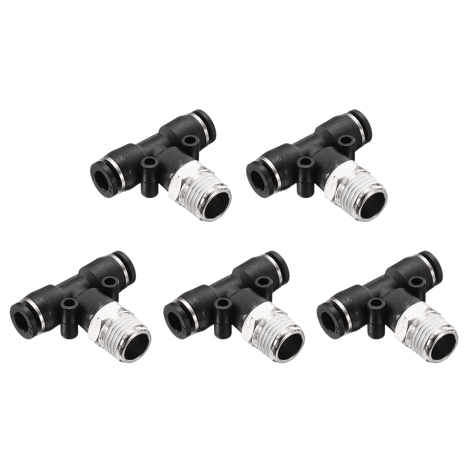 Uxcell 5pcs Pneumatic Male Branch Tee 1/4" Tube OD x 1/4" NPT Thread Quick Push to Connect Brass ...