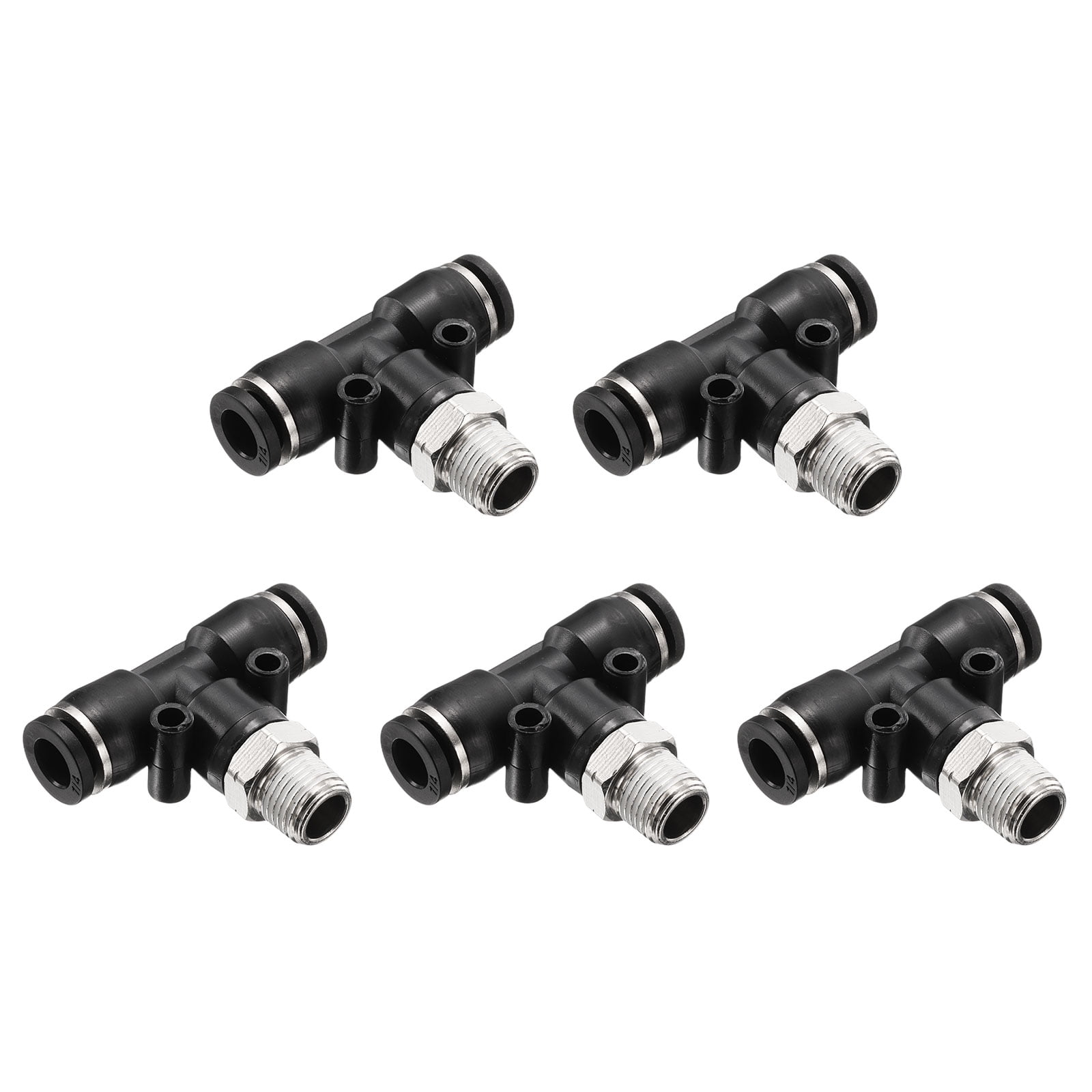 Uxcell 5pcs Pneumatic Male Branch Tee 1/4" Tube OD x 1/8" NPT Thread Quick Push to Connect Brass ...