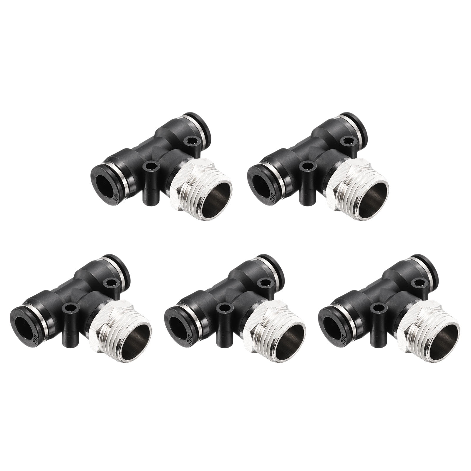 Uxcell 5pcs Pneumatic Male Branch Tee 3/8" Tube OD x 1/2" NPT Thread Quick Push to Connect Brass ...