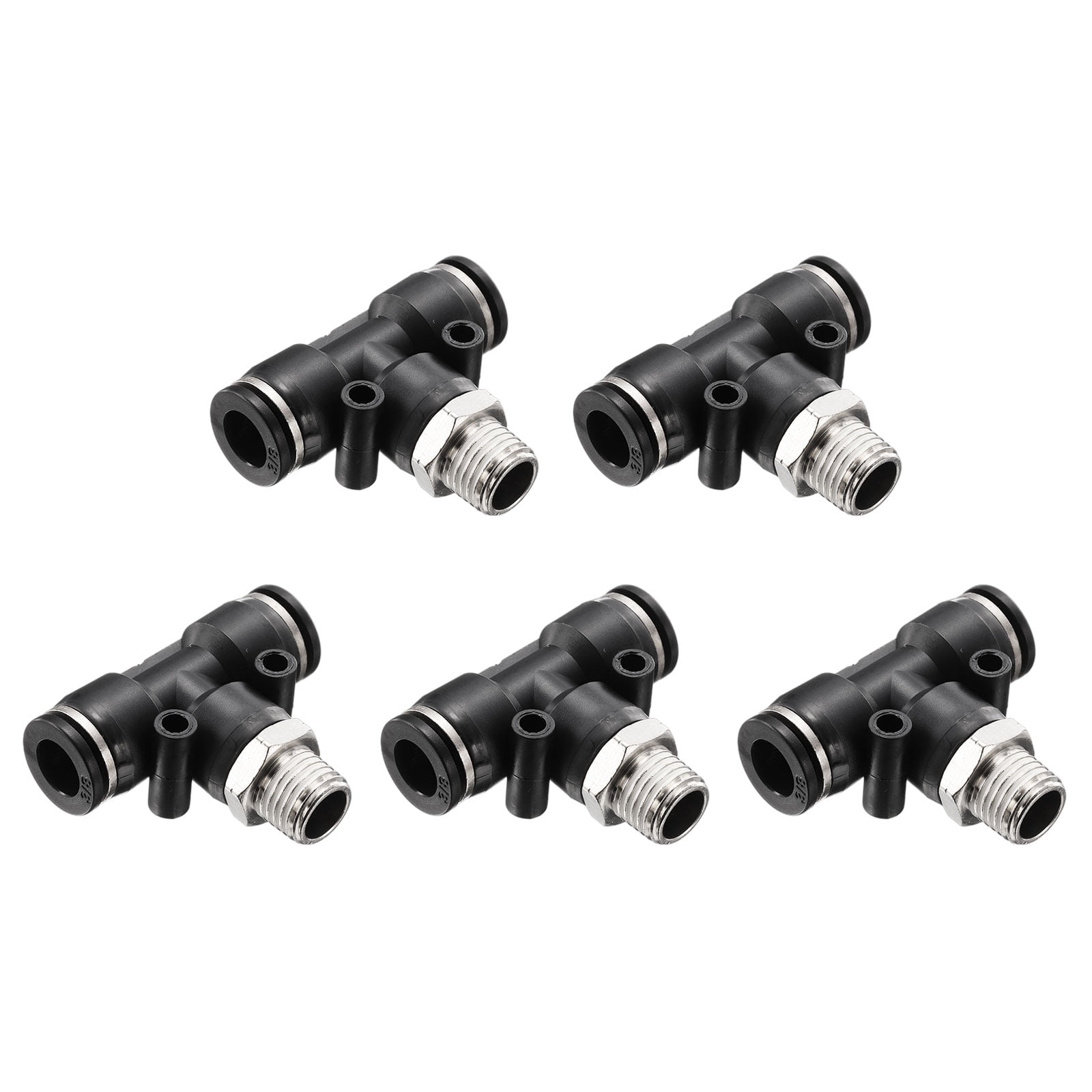 Uxcell 5pcs Pneumatic Male Branch Tee 3/8" Tube OD x 1/4" NPT Thread Quick Push to Connect Brass ...
