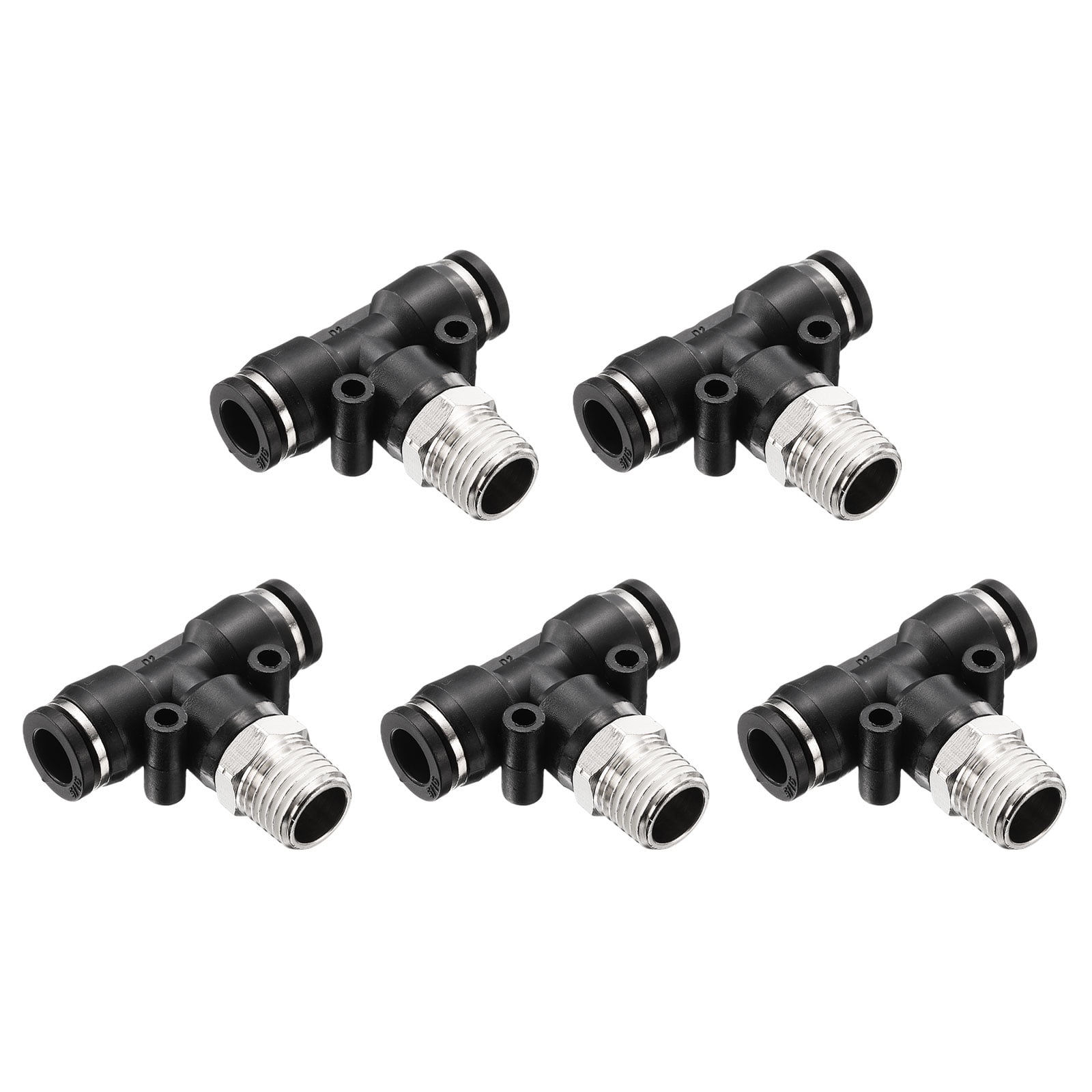 Uxcell 5pcs Pneumatic Male Branch Tee 5/16" Tube OD x 1/4" NPT Thread Quick Push to Connect ...