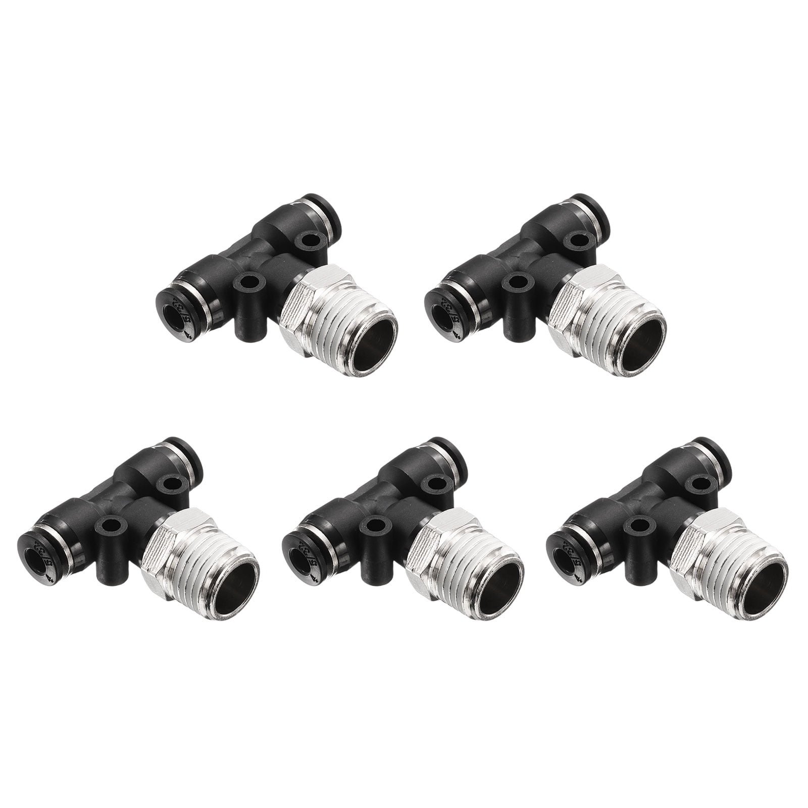Uxcell 5pcs Pneumatic Male Branch Tee 5/32" Tube OD x 1/4" NPT Thread Quick Push to Connect ...