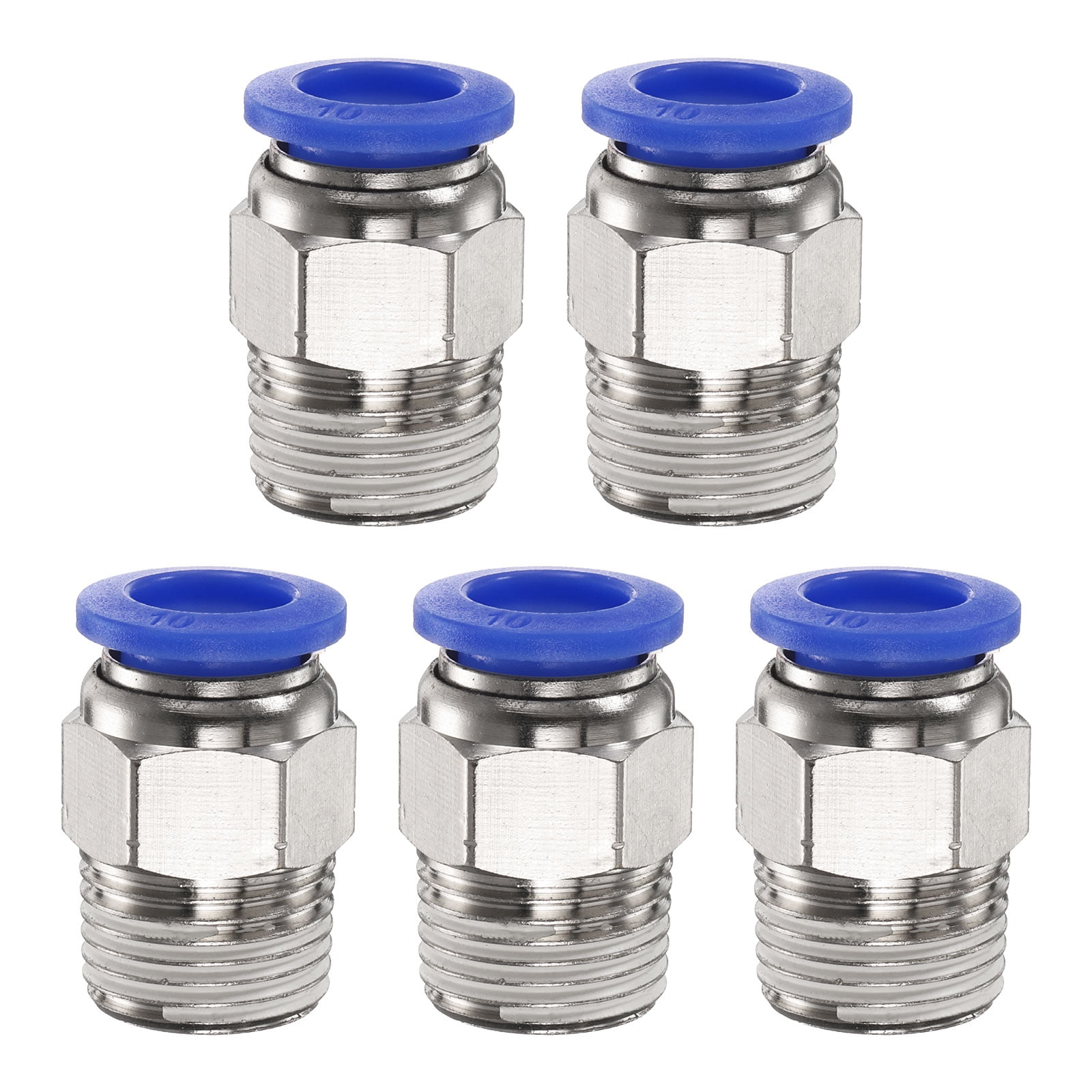 Uxcell 5pcs Push to Connect Fitting 10mm Tube OD x 3/8" NPT Thread Male Straight Quick Connector ...