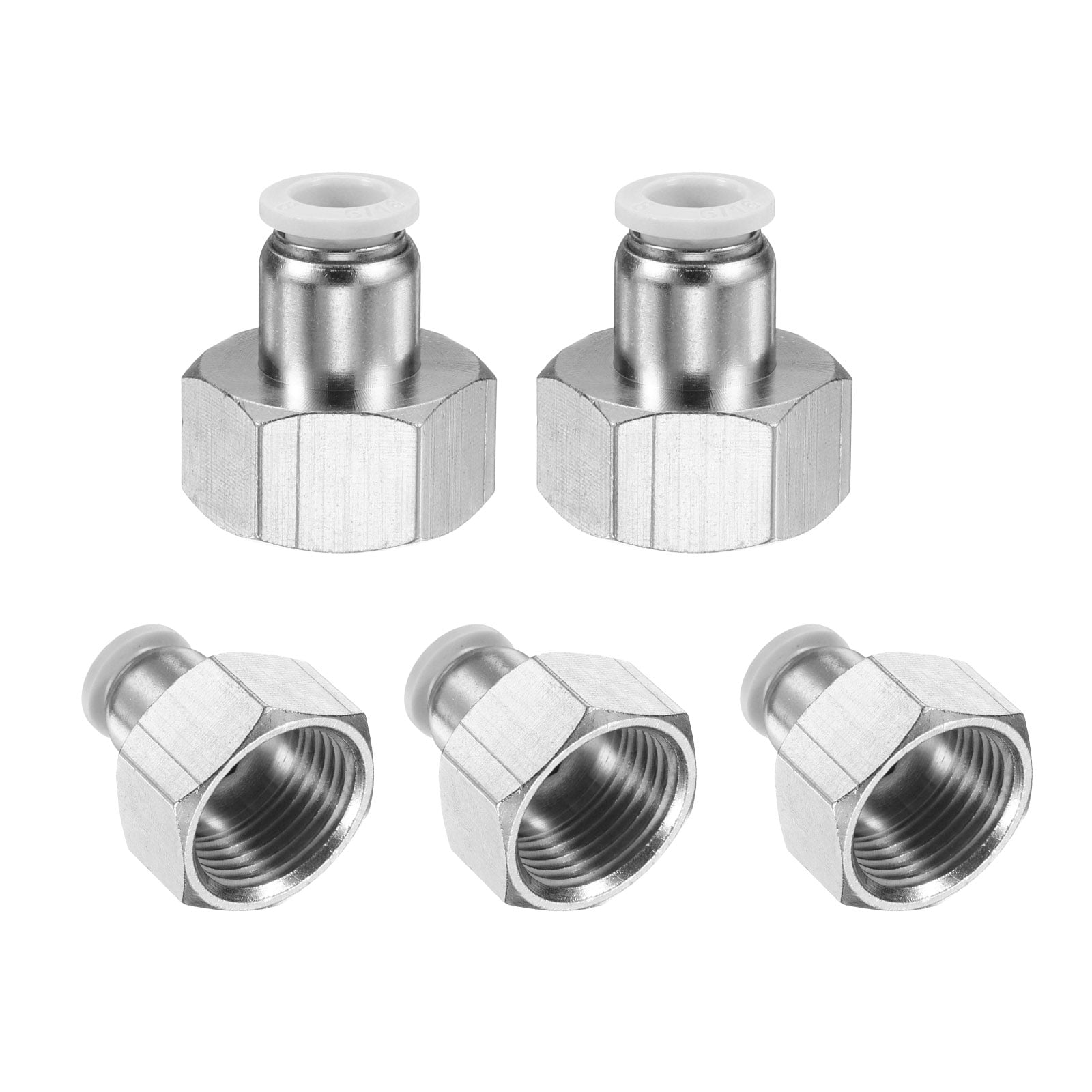 Uxcell 5pcs Push to Connect Fittings 5/16" Tube OD x 1/2" NPT Thread Female Straight Pneumatic ...
