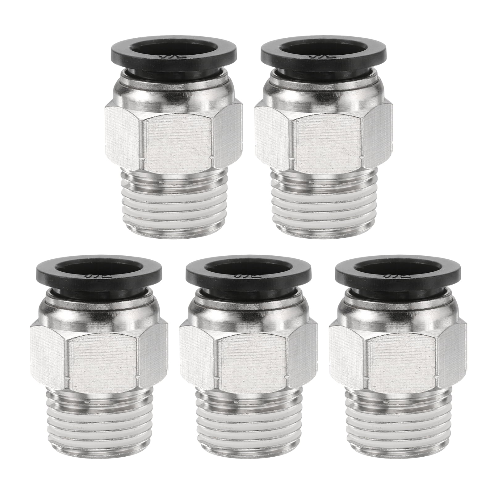 Uxcell 5pcs Push to Connect Fitting 1/2" x 3/8" Thread Straight Union ...