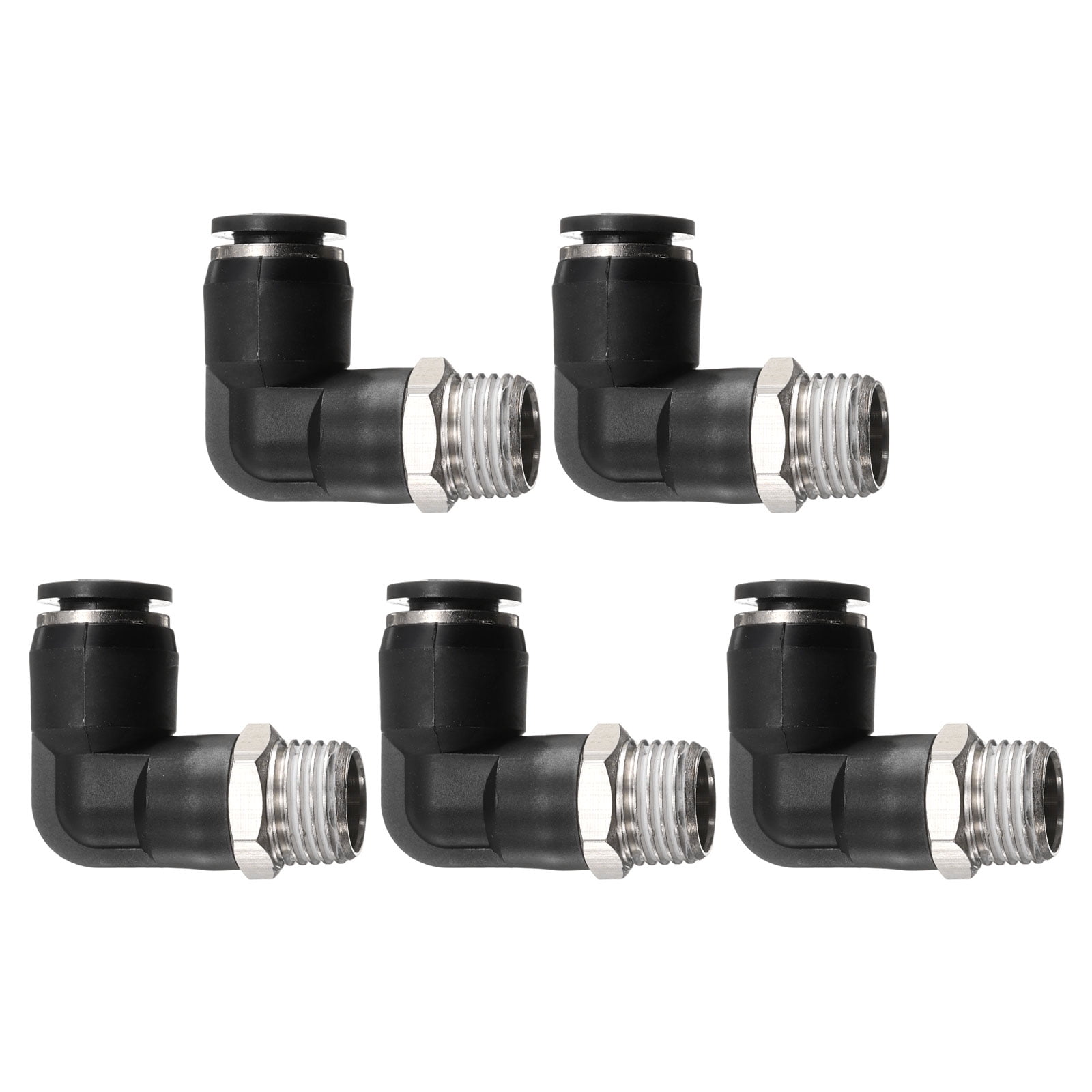 Uxcell 5pcs Push to Connect Tube Fitting 1/4" BSPT Male Thread x 8mm ID 90 Degree Pneumatic ...
