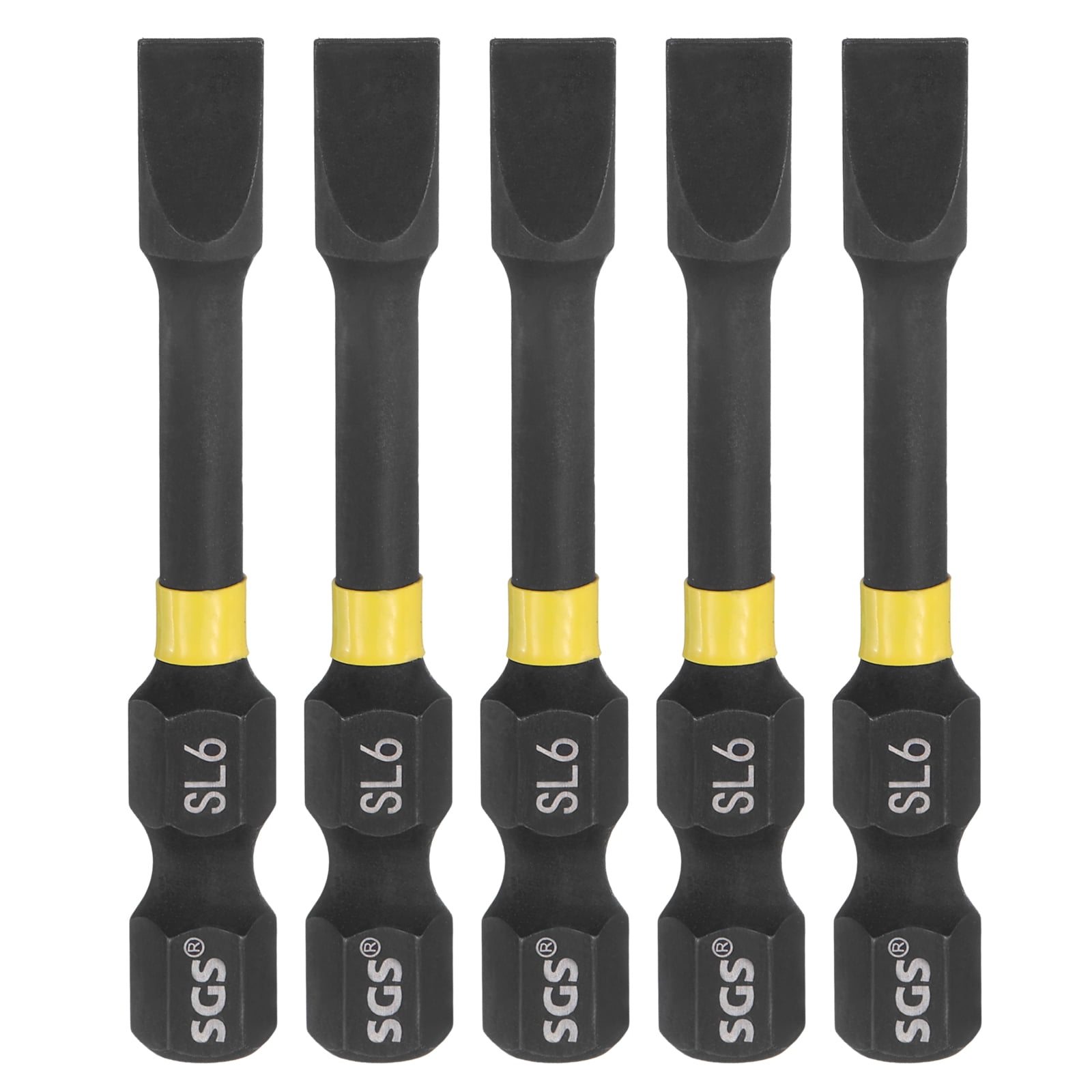 Uxcell 5pcs SL6 Slotted Impact Screwdriver Bits 1/4" Hex Shank 2" Long ...