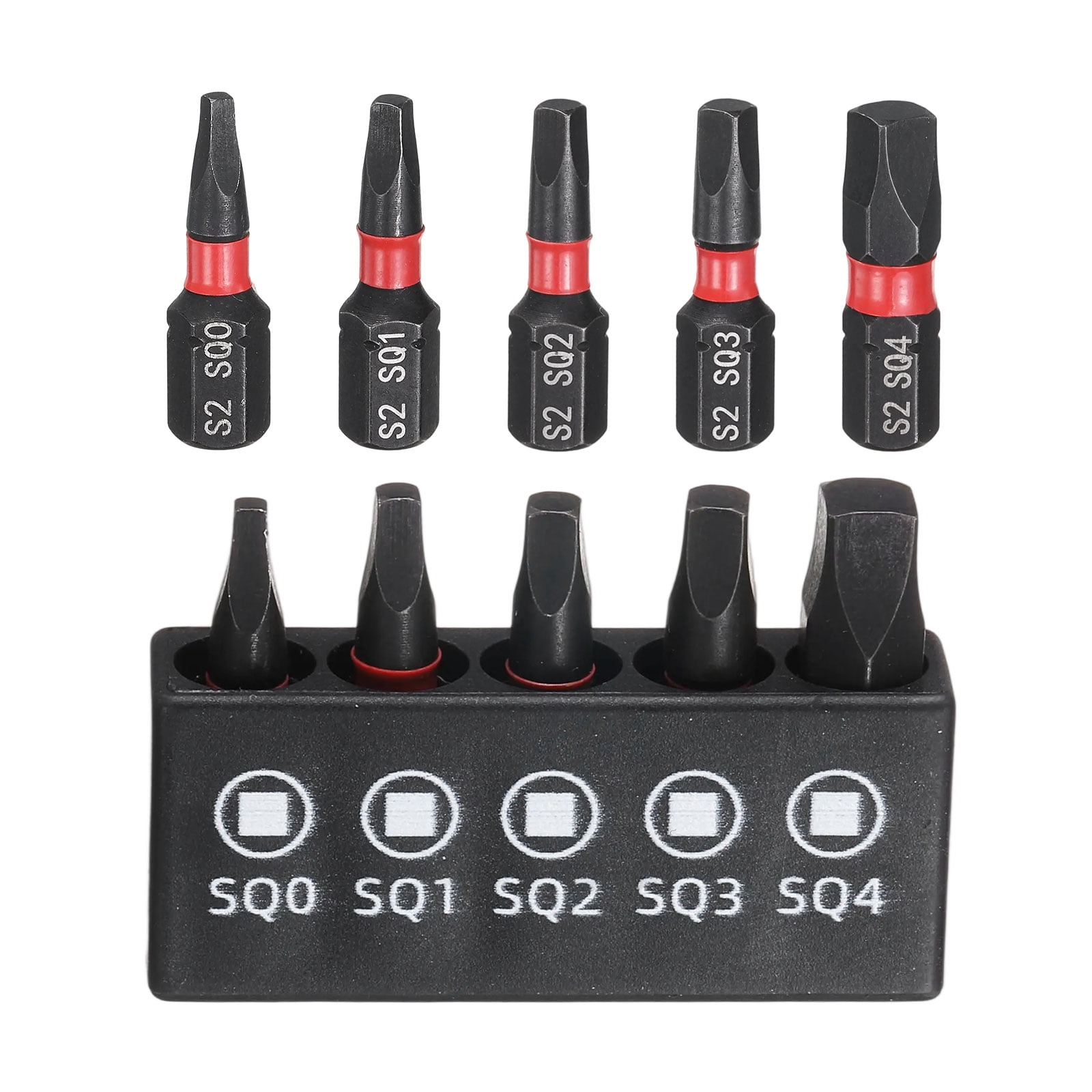Uxcell 5pcs Square Screwdriver Bit Set SQ0 SQ1 SQ2 SQ3 SQ4 S2 Steel 1/4 ...