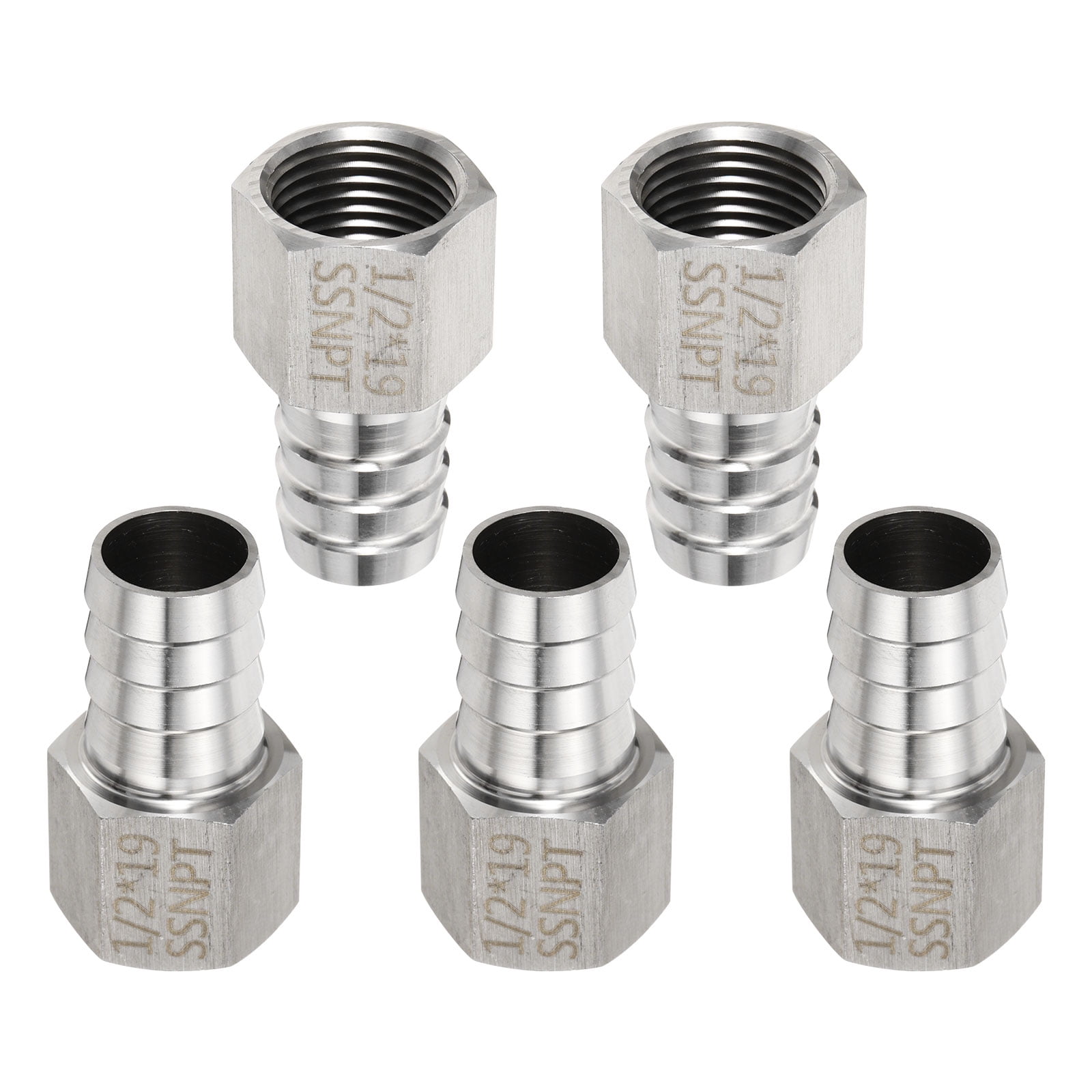 Uxcell 5pcs Stainless Steel Barbed Fitting 1/2" NPT Female to 3/4" Hose ...