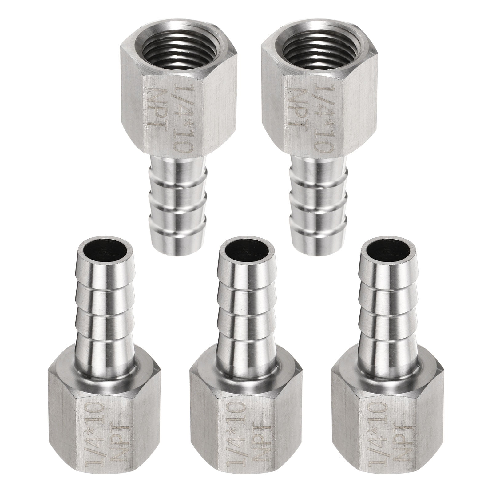 Uxcell 5pcs Stainless Steel Barbed Fitting 1/4" NPT Female to 3/8" Hose ...