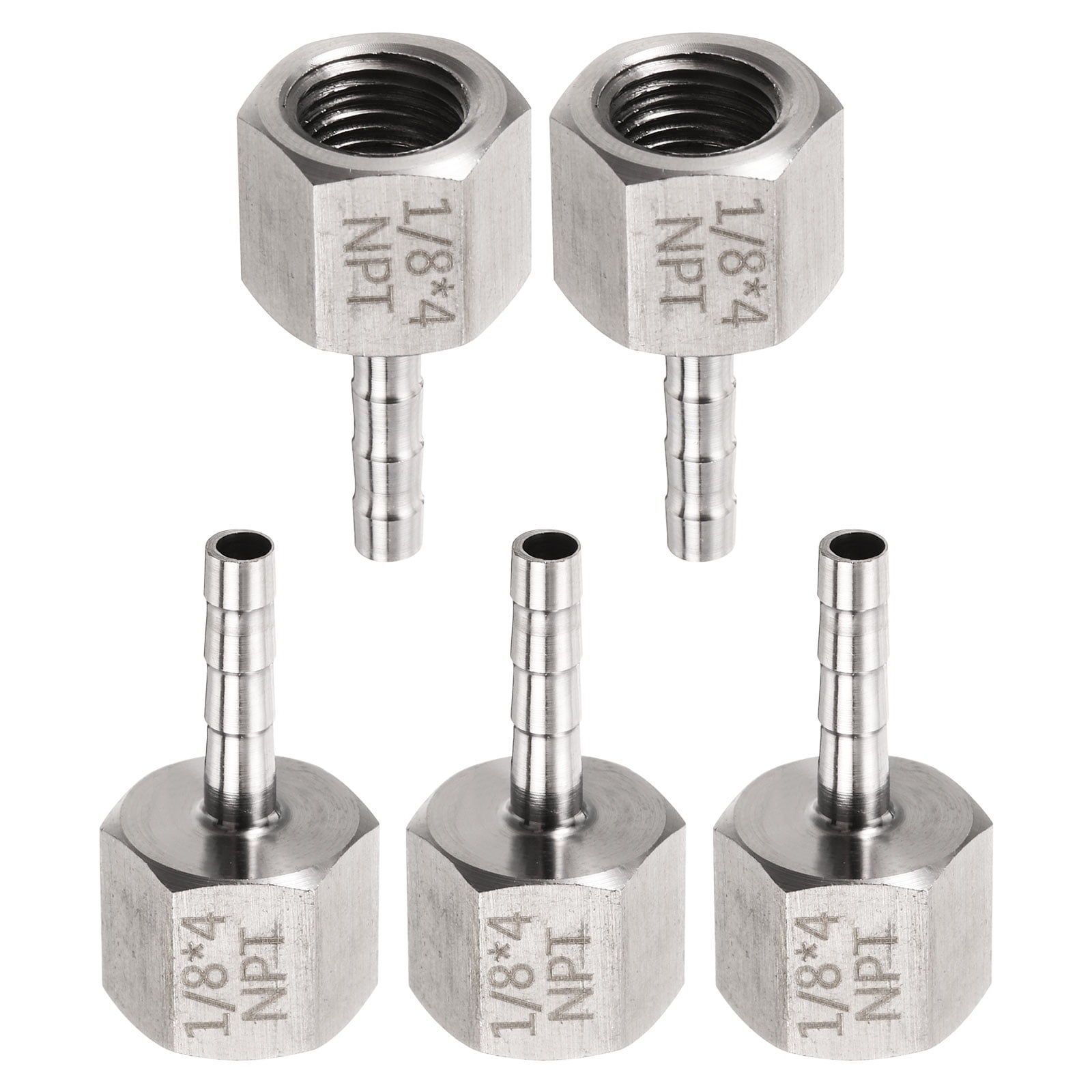 Uxcell 5pcs Stainless Steel Barbed Fitting 1/8" NPT Female to 1/8" Hose ...