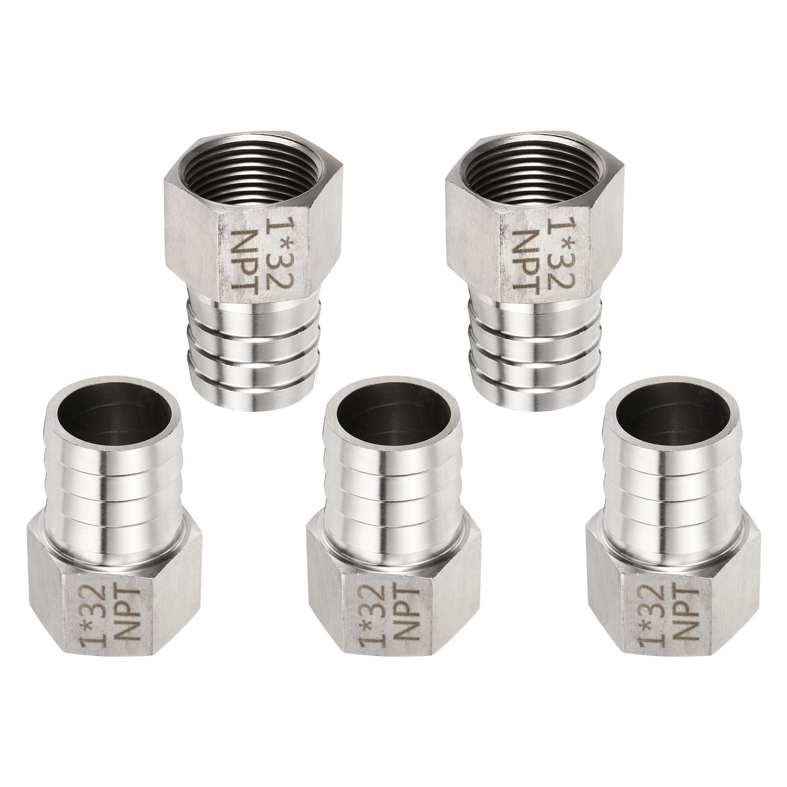 Uxcell 5pcs Stainless Steel Barbed Fitting 1" NPT Female to 1-1/4" Hose ...
