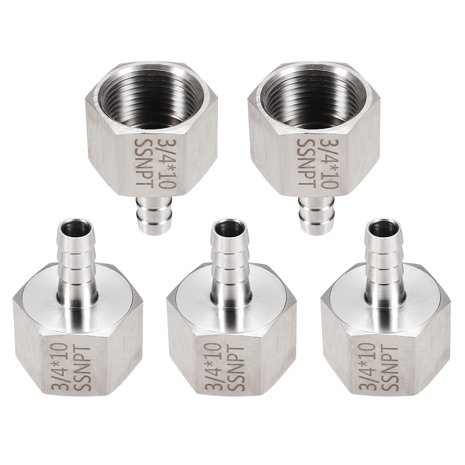Uxcell 5pcs Stainless Steel Barbed Fitting 3/4" NPT Female to 1/2" Hose ...