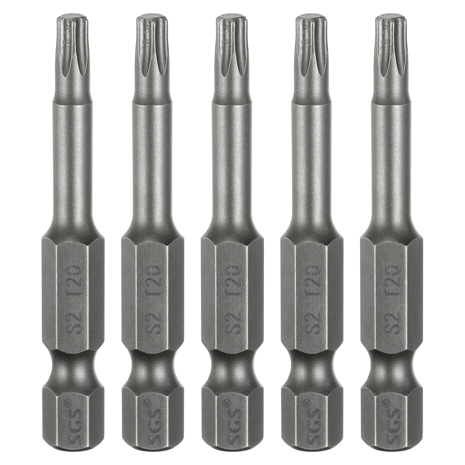 Uxcell 5pcs T20 Torx Head Screwdriver Bit 1/4" Hex Shank 2" (50mm) Long ...
