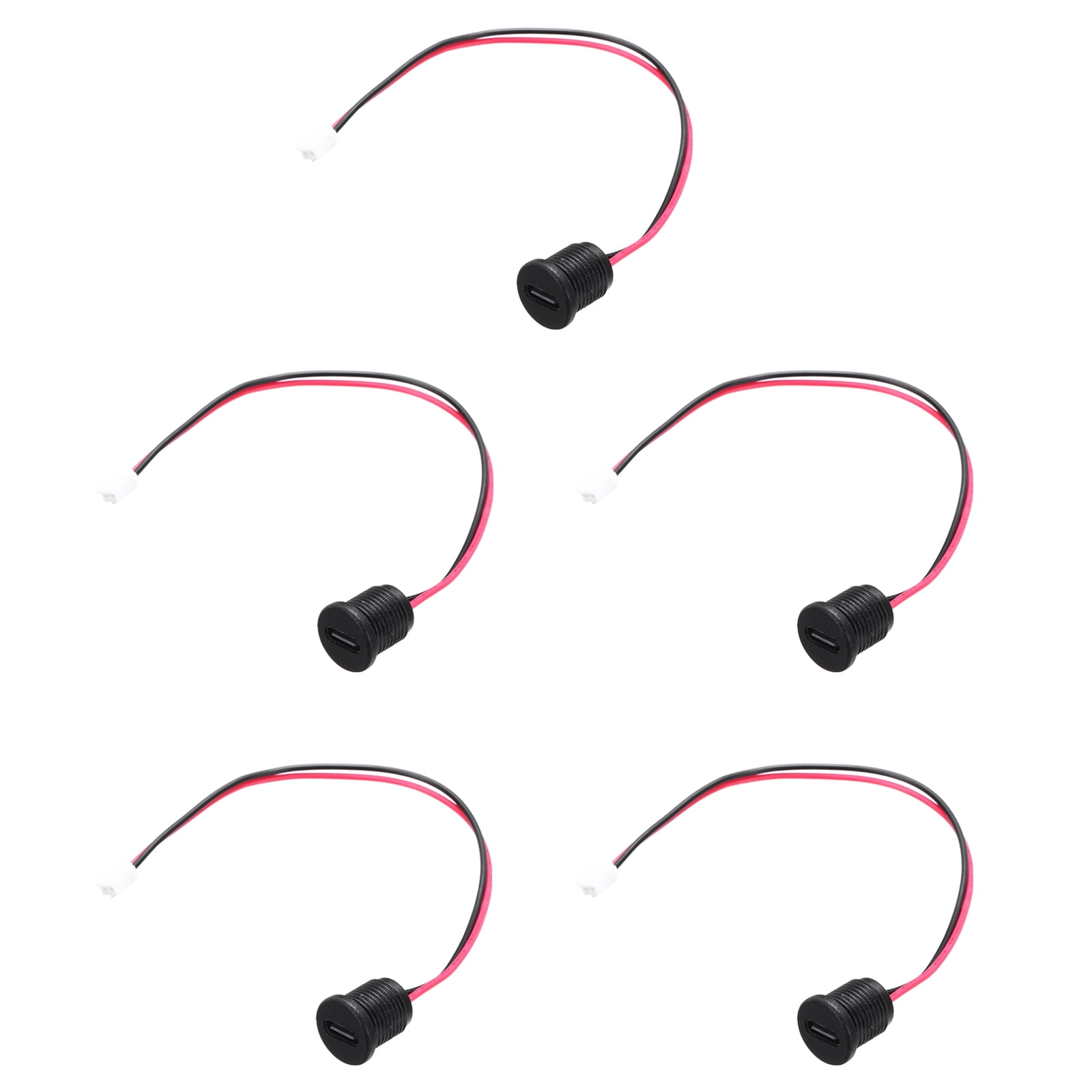 Uxcell 5pcs Type-C Female Chassis 2 Pin Wire, 5V 3A Round Threaded USB ...