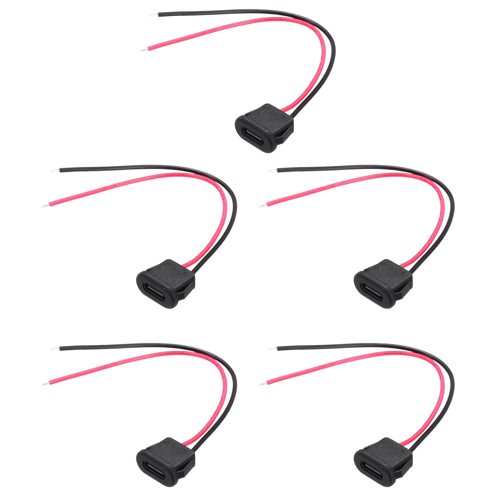 Uxcell 5pcs Type-C Female Chassis 2 Pin Wire, 5V 3A Square USB-C Female ...