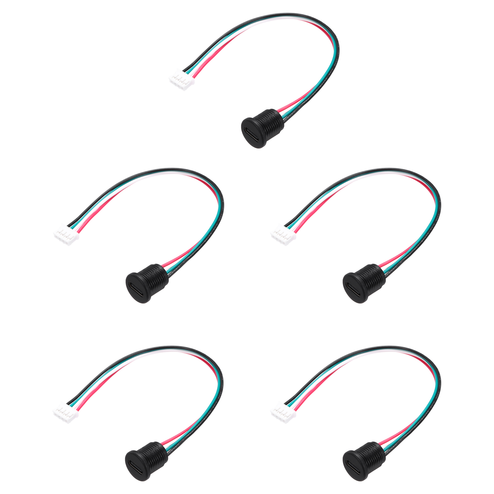 Uxcell 5pcs Type-C Female Chassis 4 Pin Wire, 5V 3A Round Threaded USB ...