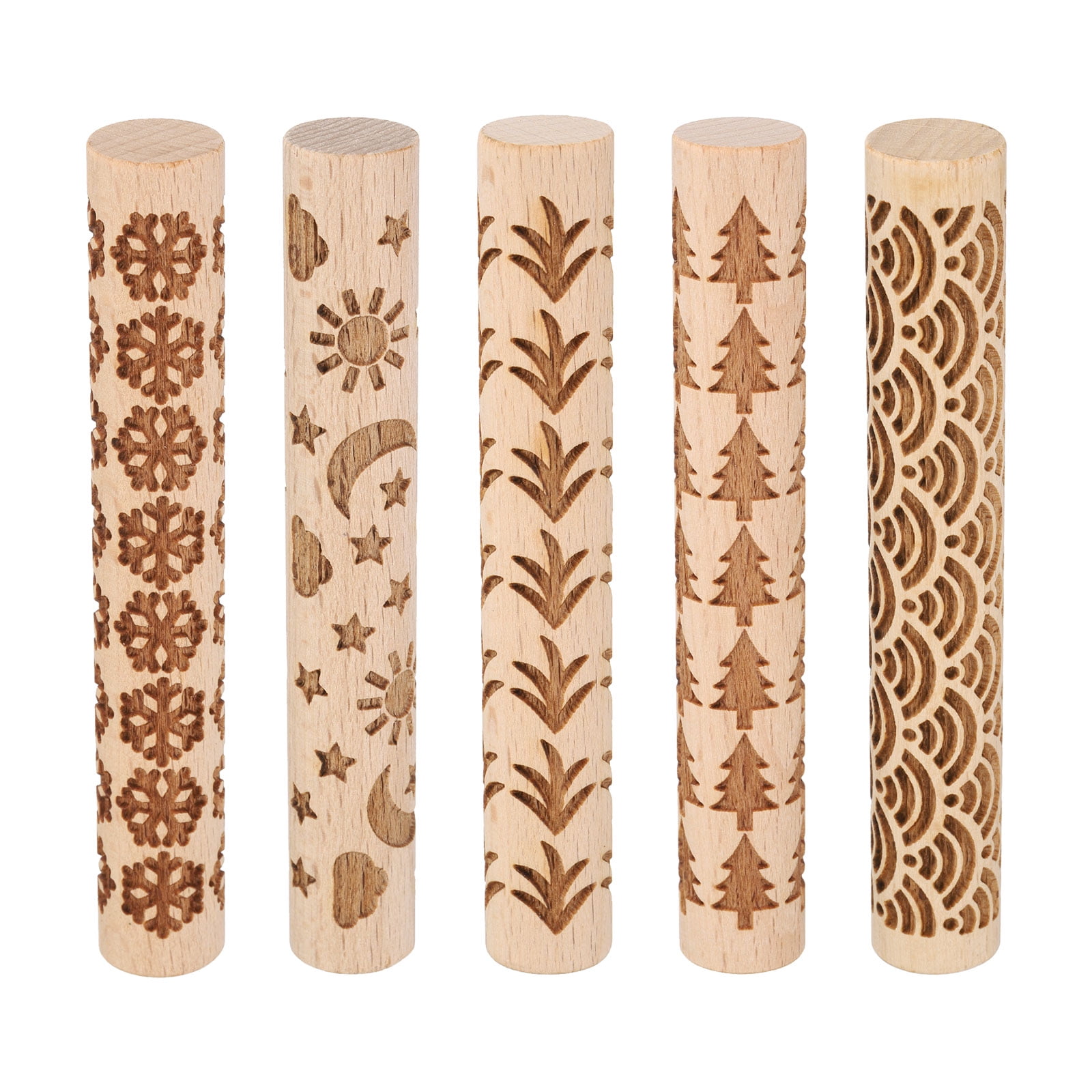 Uxcell 5pcs Wood Clay Roller 4" Water Wave Pattern Rolling Pins Wood ...