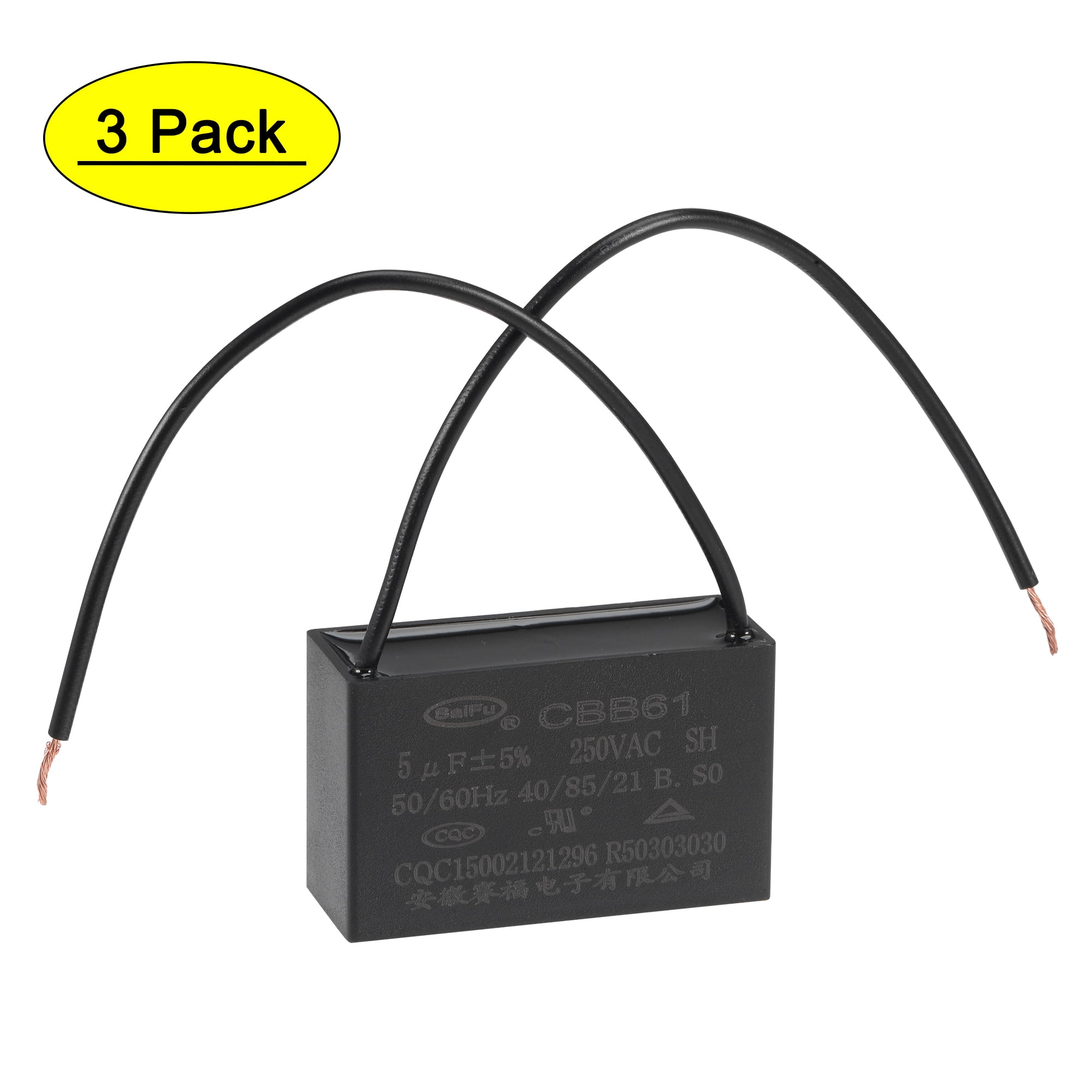 Uxcell 5uF 250V AC 2 Wires CBB61 Ceiling Fan Capacitors 3 Pack ...