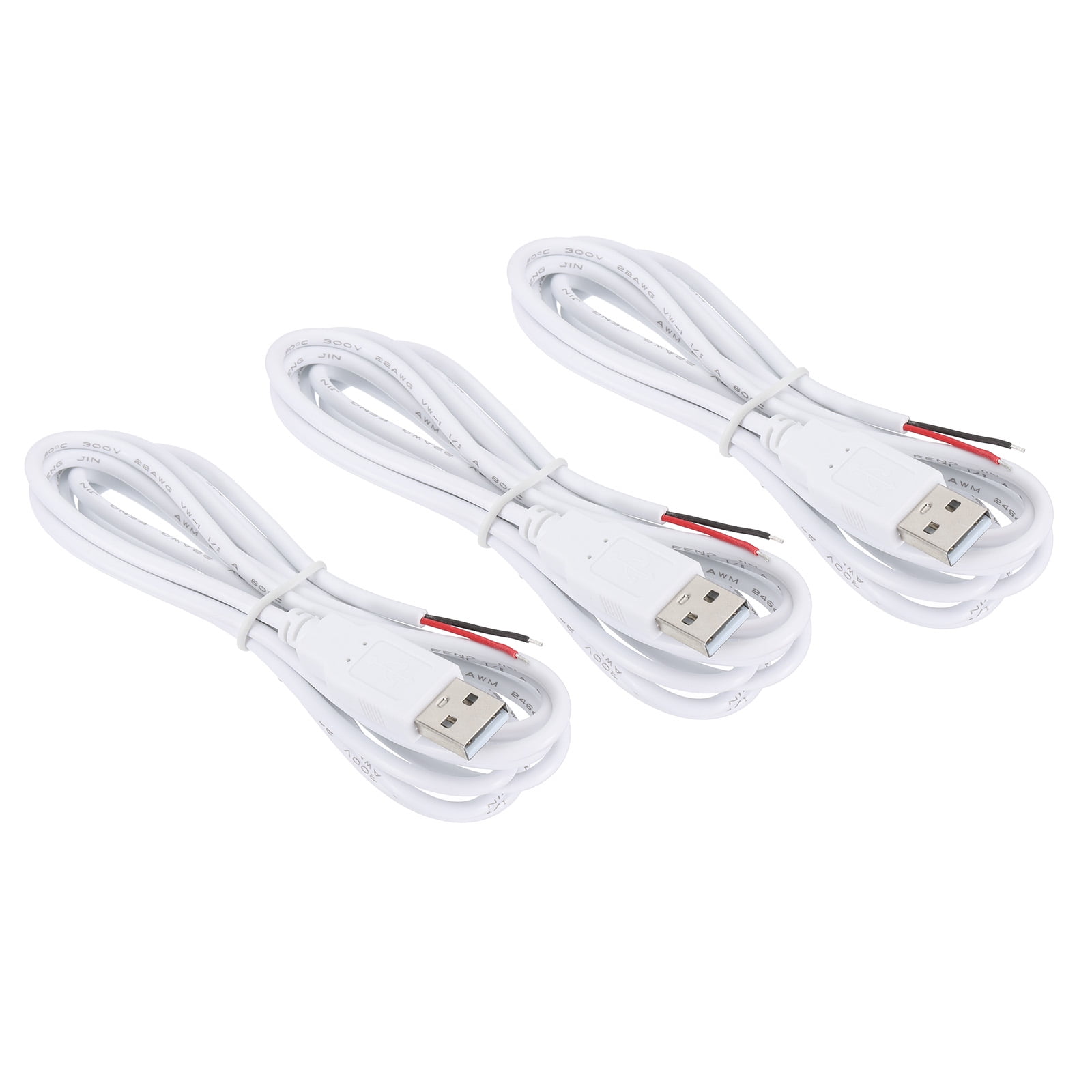 Uxcell 6.56Ft USB 2.0 Male to 2 Pin Bare Wire Pigtail Cable, 3pcs 22AWG ...