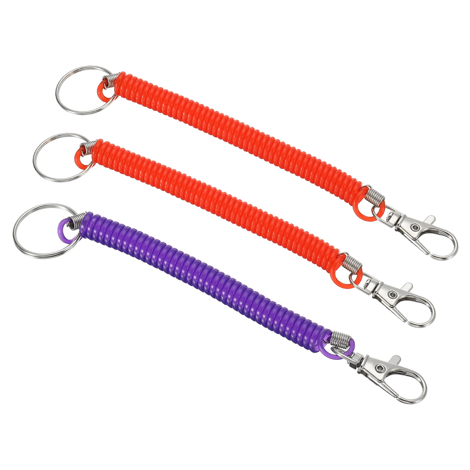 Uxcell 6.7" Spiral Retractable Spring Coil Keychain, 3 Pack, Red Purple ...
