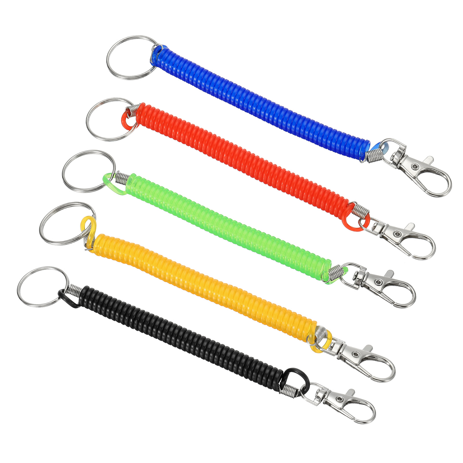 Uxcell 6.7" Spiral Retractable Spring Coil Keychain, 5 Pack, Red Yellow ...
