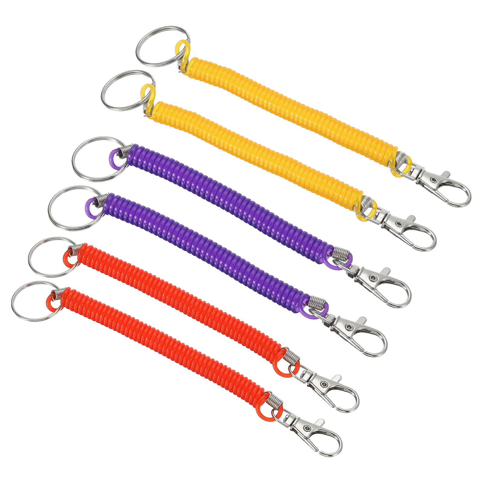 Uxcell 6.7" Spiral Retractable Spring Coil Keychain, 6 Pack, Red Yellow ...